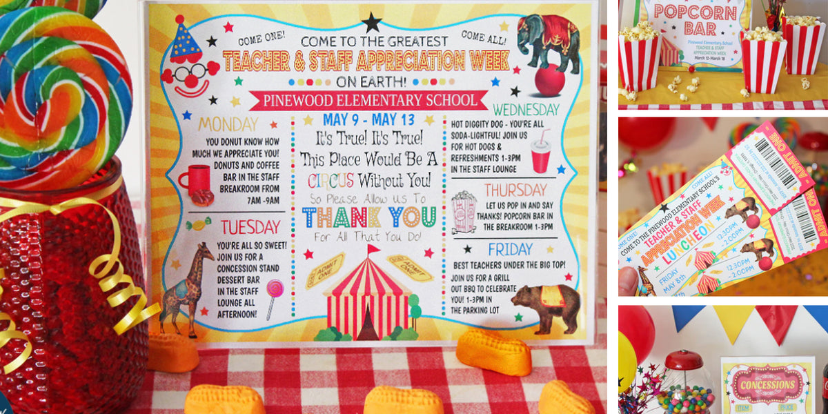 Carnival Circus Themed Teacher Appreciation Week Printable Party Set ...