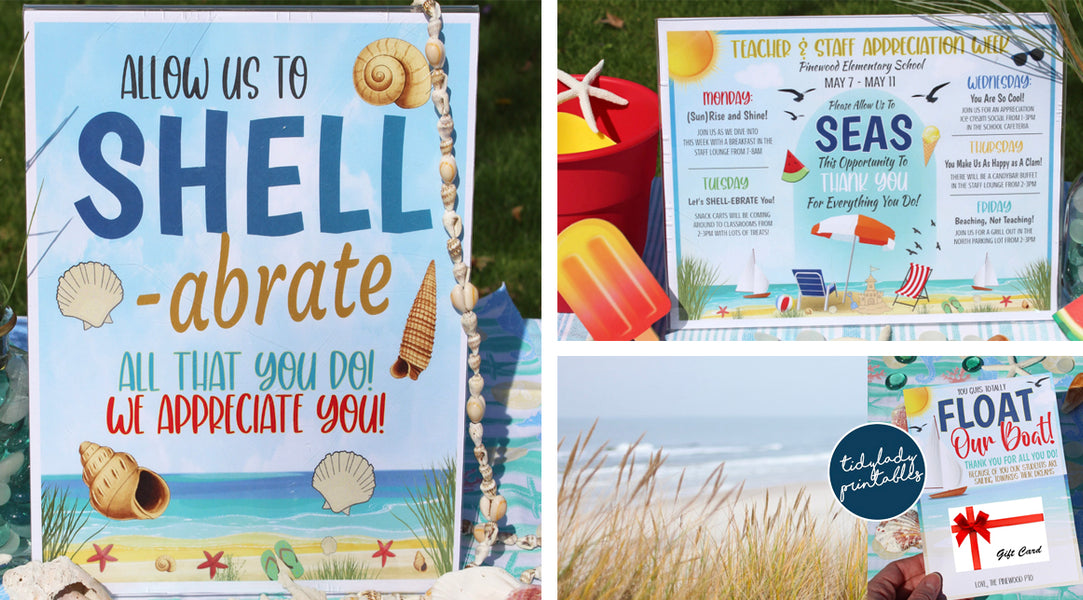 Coastal Beach Theme Teacher Appreciation Week Printable Party Set ...
