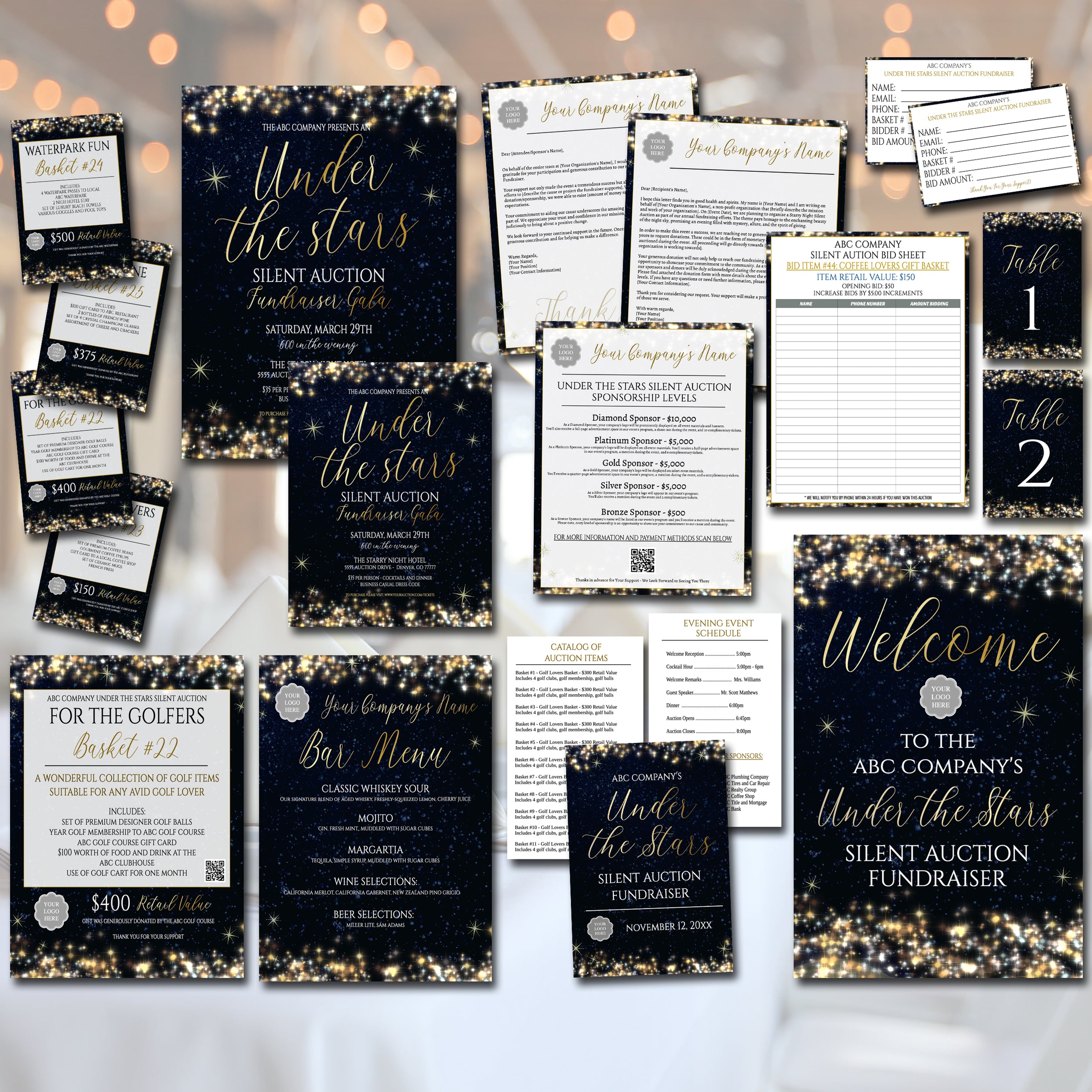 Starry Night Theme Silent Auction Fundraiser Templates with 25 Stunnin ...