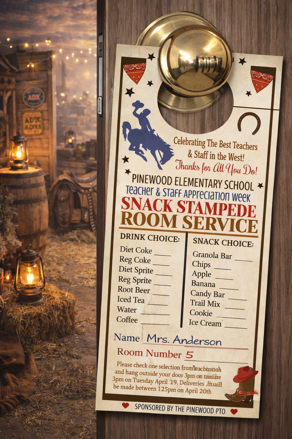 Western Theme Room Service Door Hanger | Teacher Appreciation ...