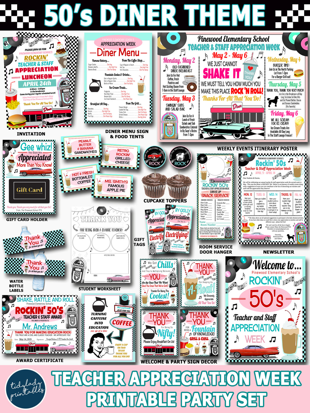 1950s Theme Teacher Appreciation Week Printable Party Set — TidyLady ...