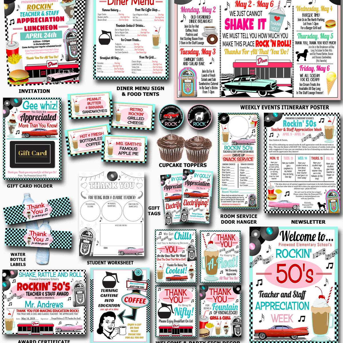 1950s Theme Teacher Appreciation Week Printable Party Set — TidyLady ...