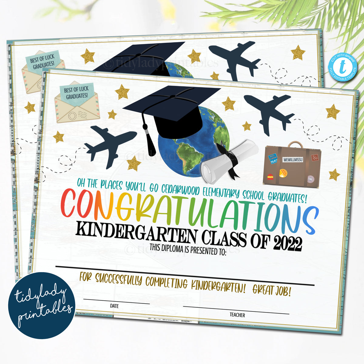 World Travel Theme Kindergarten Graduation Diploma Certificate ...