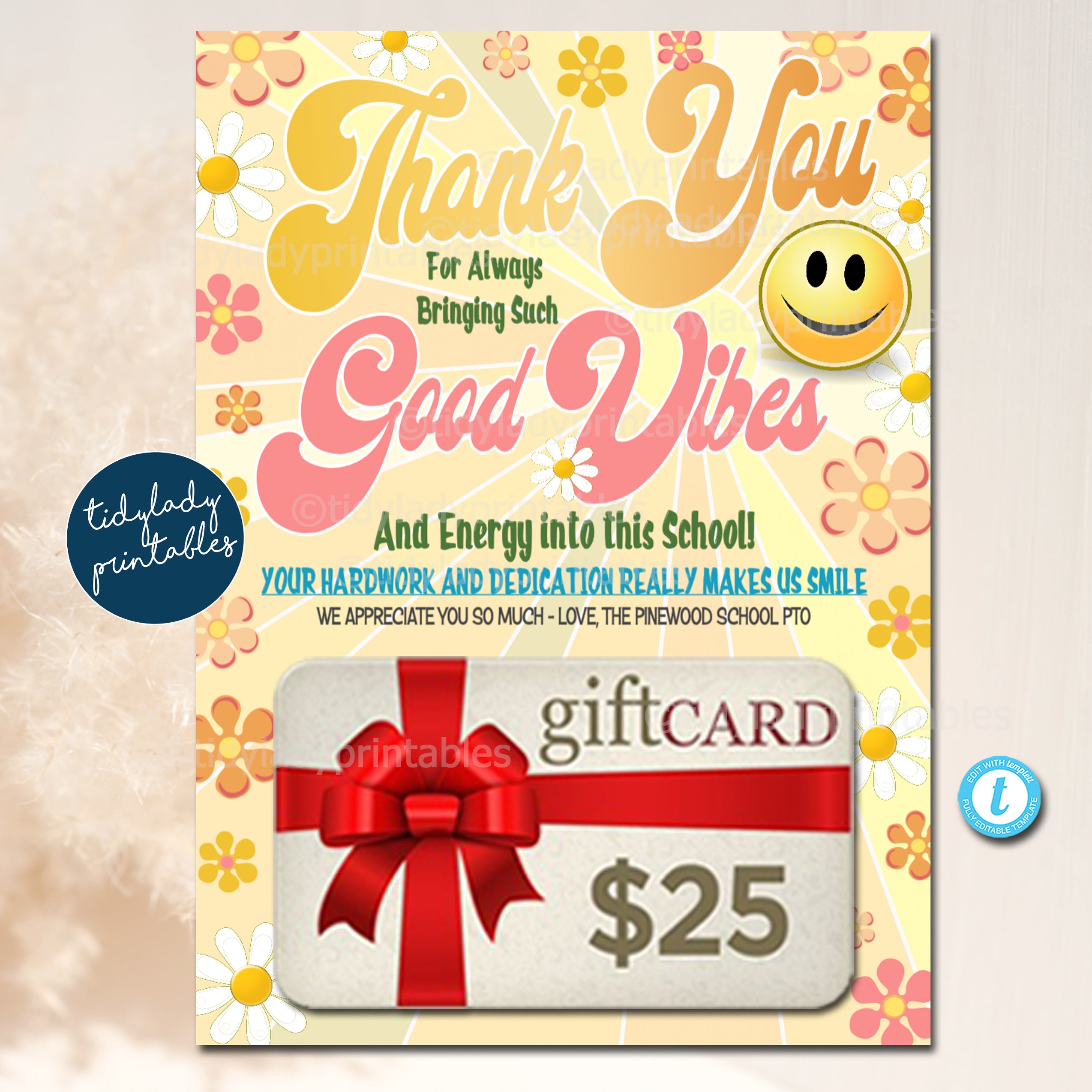 Retro Groovy Theme Staff Teacher Appreciation Gift Card Holder ...