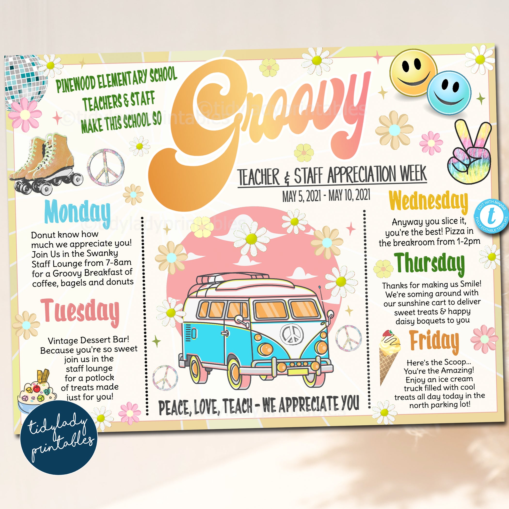 Retro Groovy 60s 70s Theme Teacher Appreciation Week Party Set ...