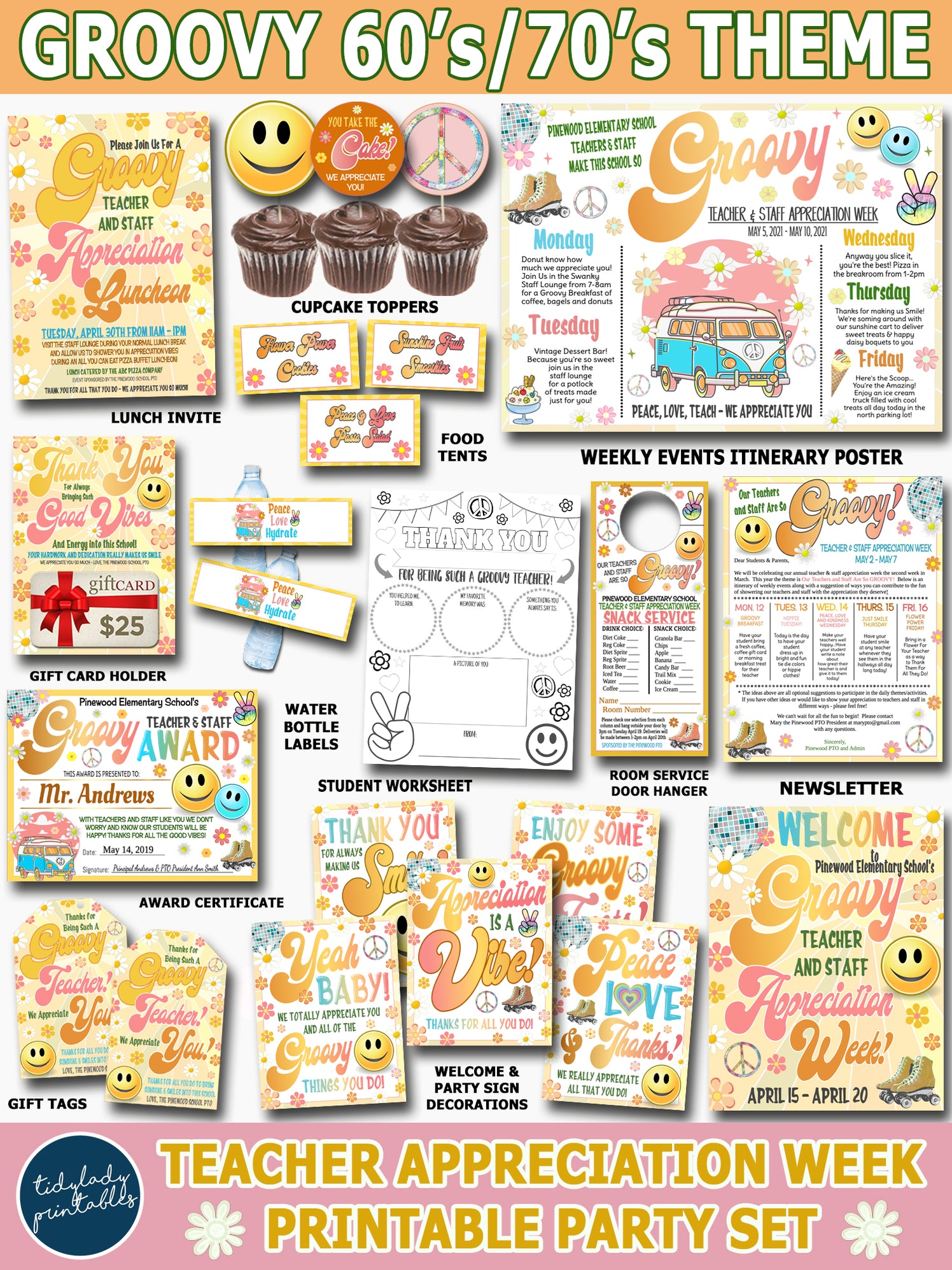 Retro Groovy 60s 70s Theme Teacher Appreciation Week Party Set ...