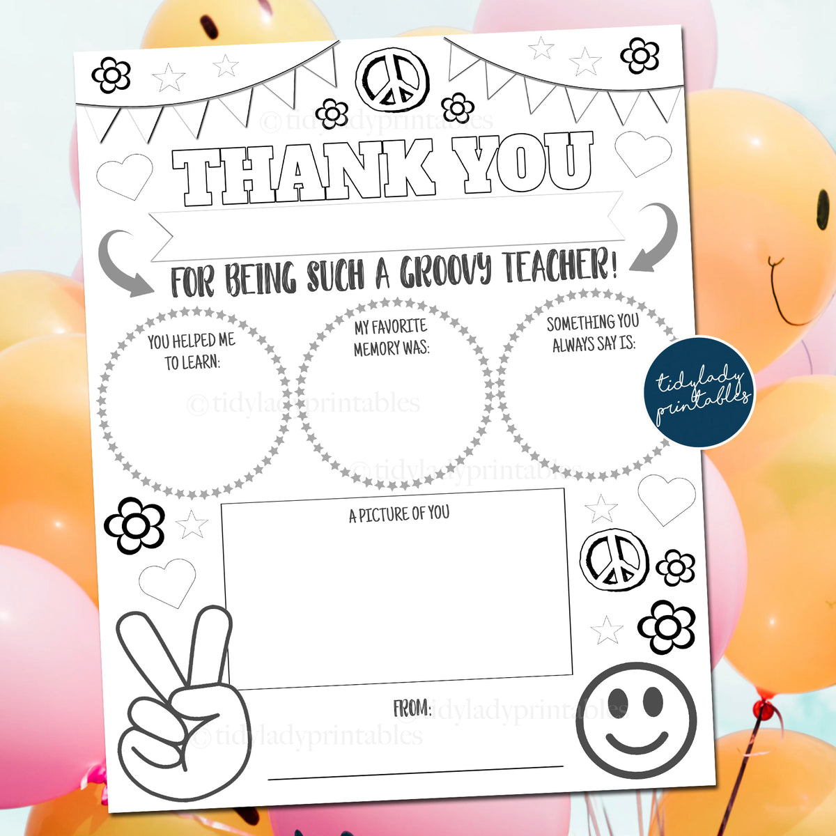 Groovy Theme Teacher Appreciation Worksheet Gift From Student ...