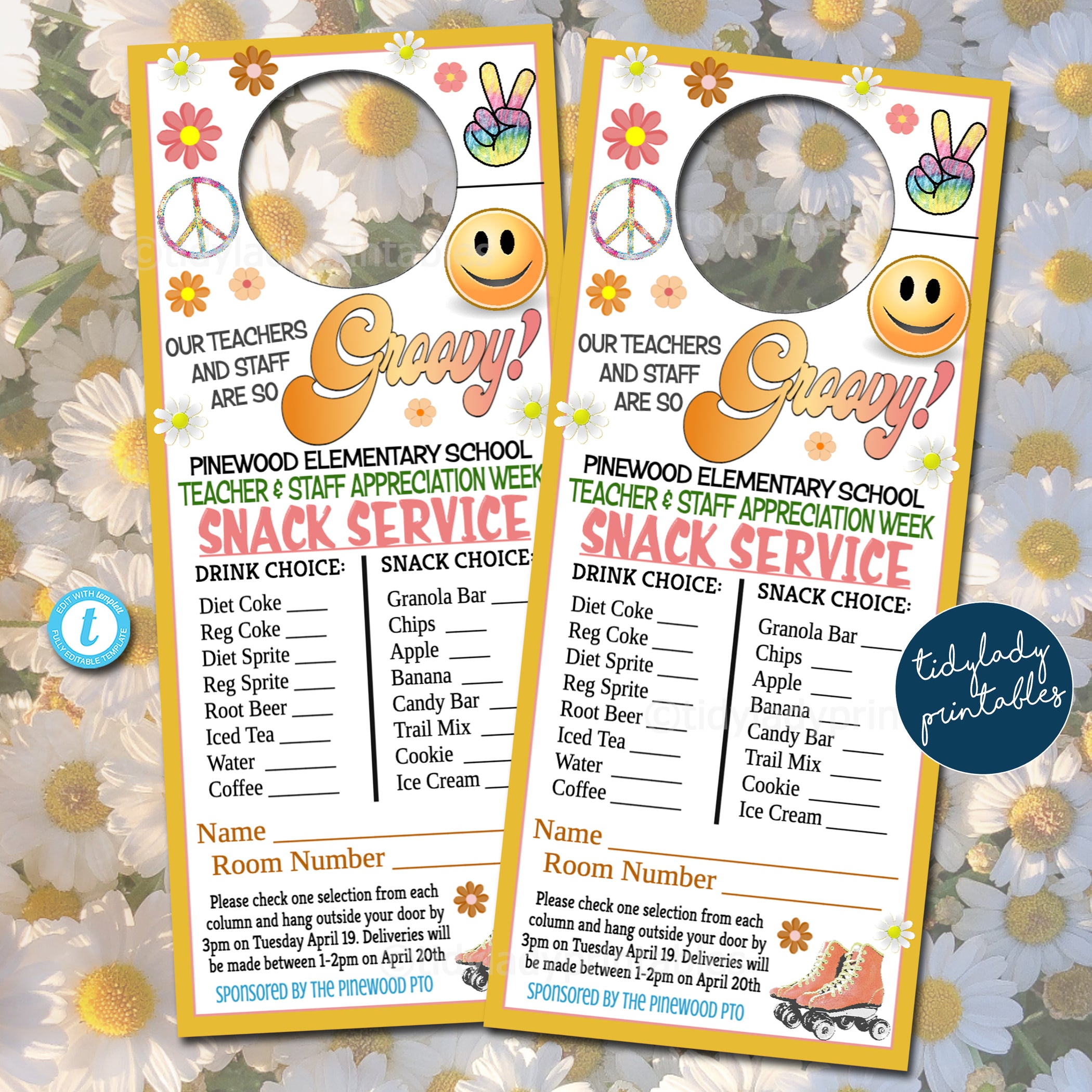 Groovy Theme Teacher Appreciation Week Room Service Door Hanger ...