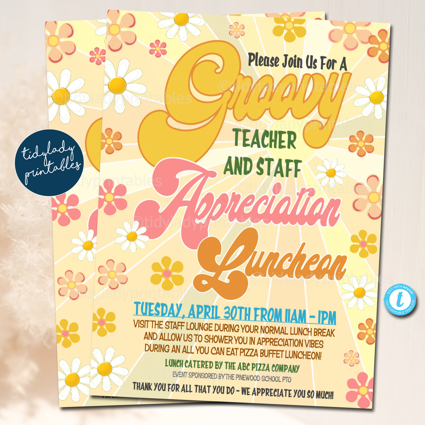 Retro Groovy 60s 70s Theme Teacher Appreciation Week Invite — TidyLady ...