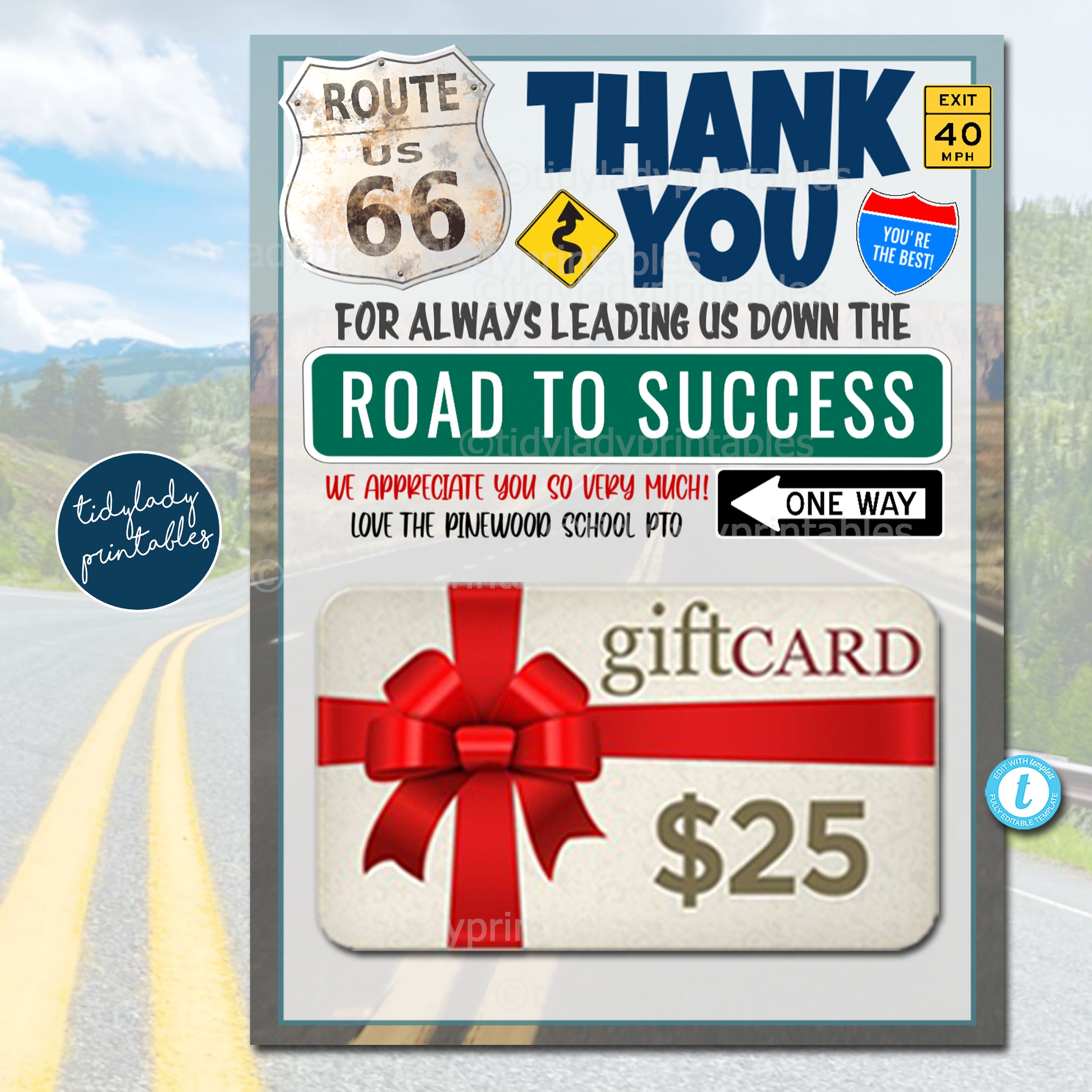 Road Trip Theme Teacher Appreciation Week Printable Party Set ...