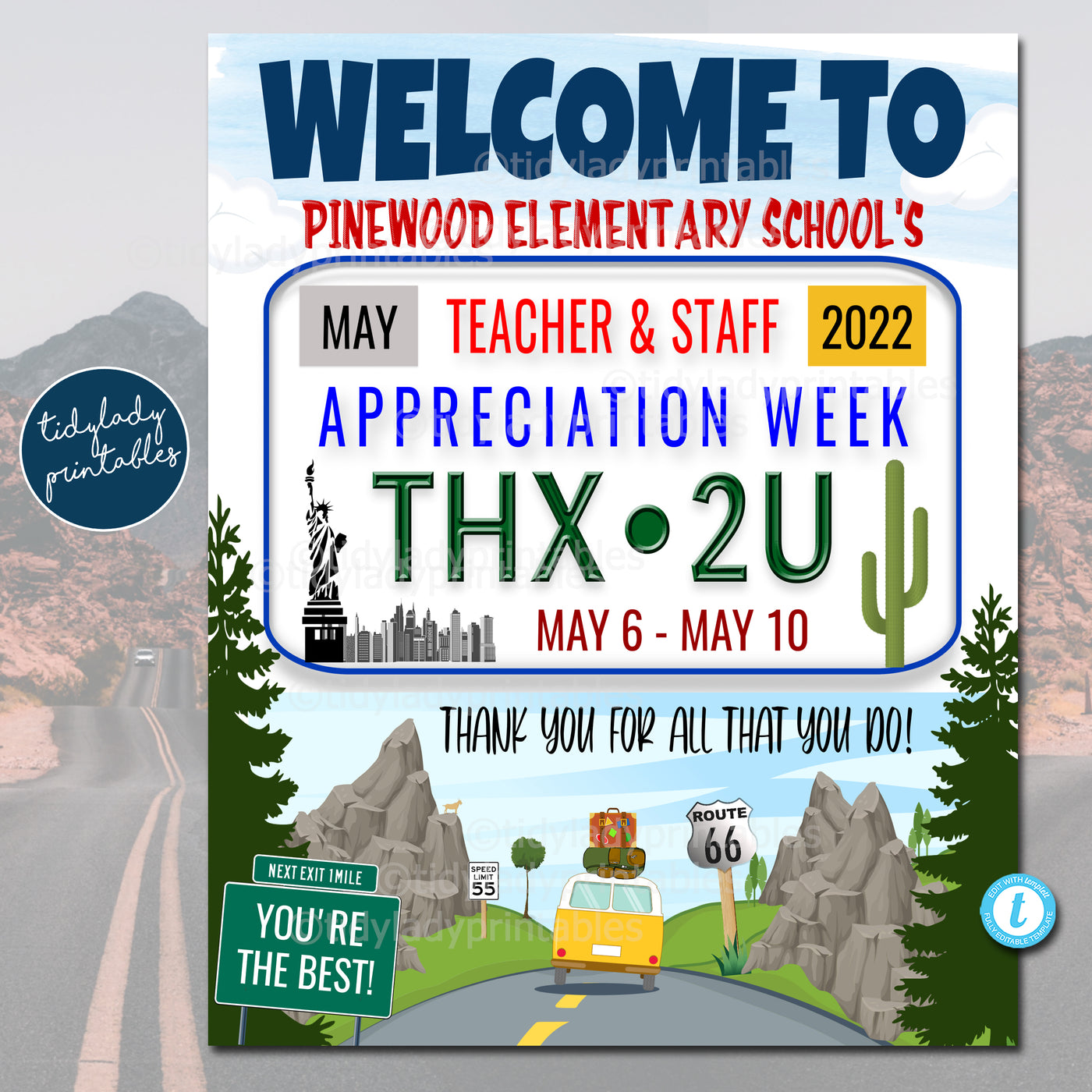 Road Trip Theme Teacher Appreciation Week Printable Party Set ...