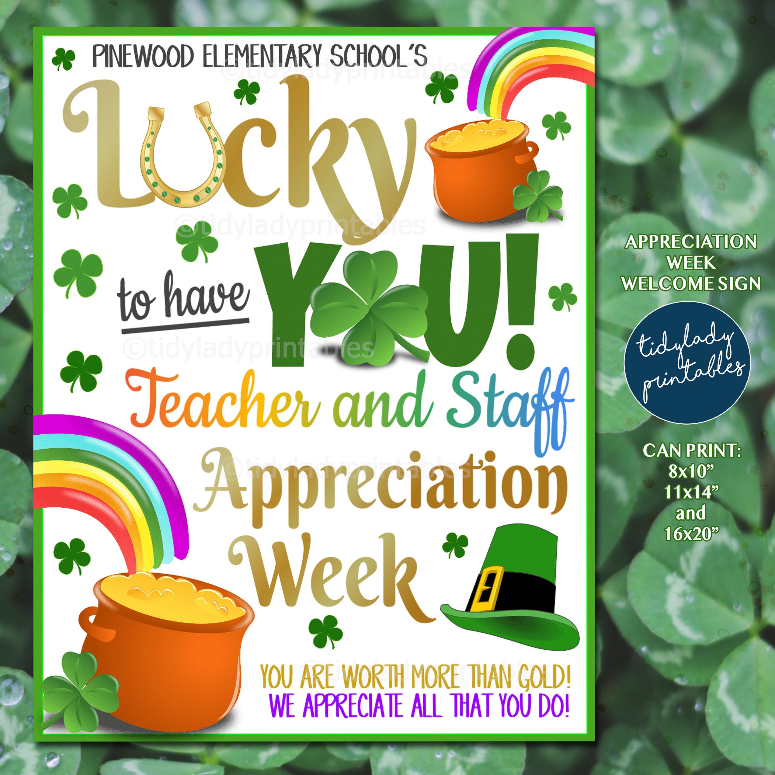 St. Patrick's Day Theme Teacher Appreciation Week Printable Party Set ...