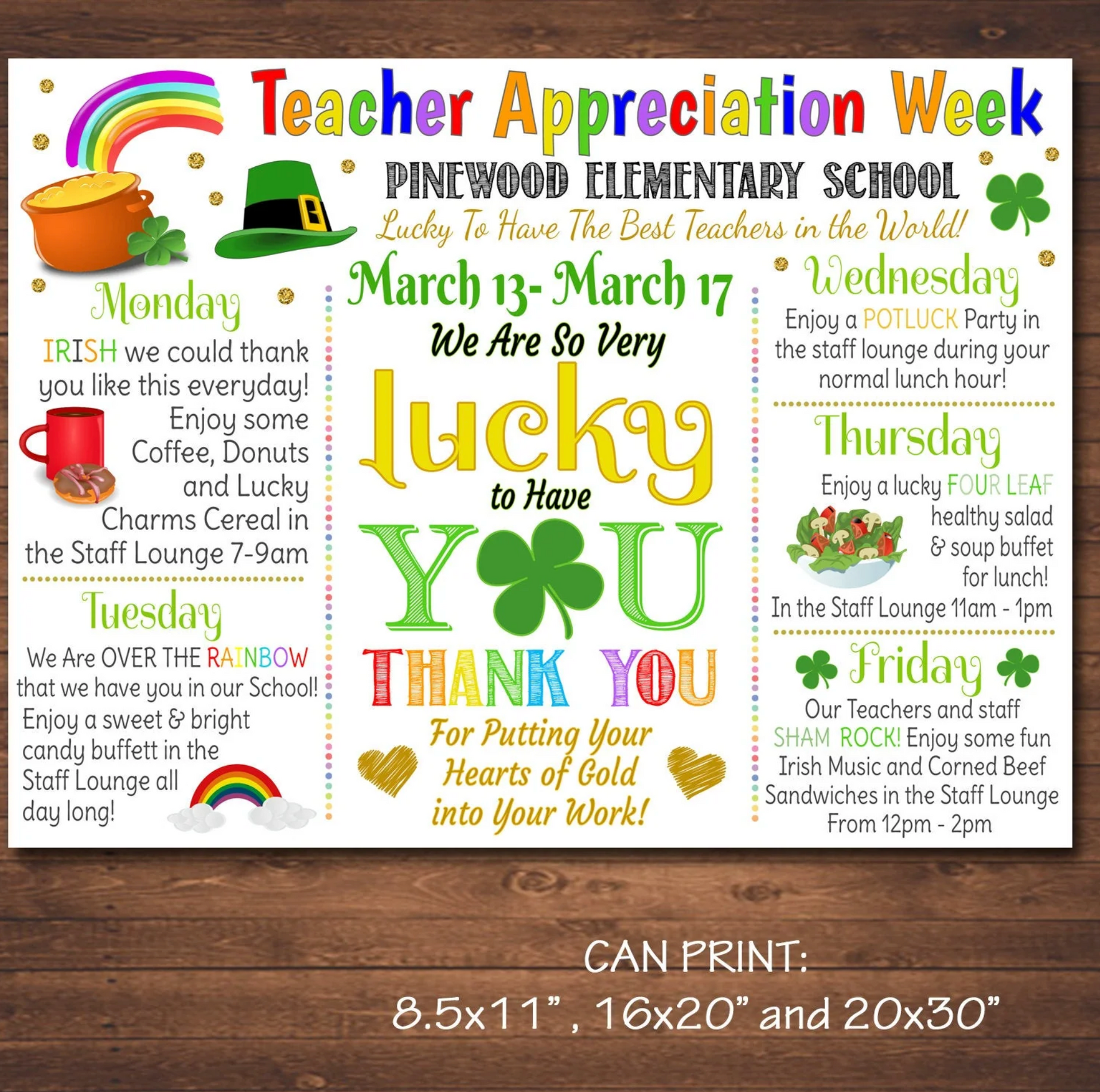 St. Patrick's Day Theme Teacher Appreciation Week Printable Party Set ...
