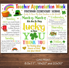 St. Patrick's Day Theme Teacher Appreciation Week Printable Party Set ...