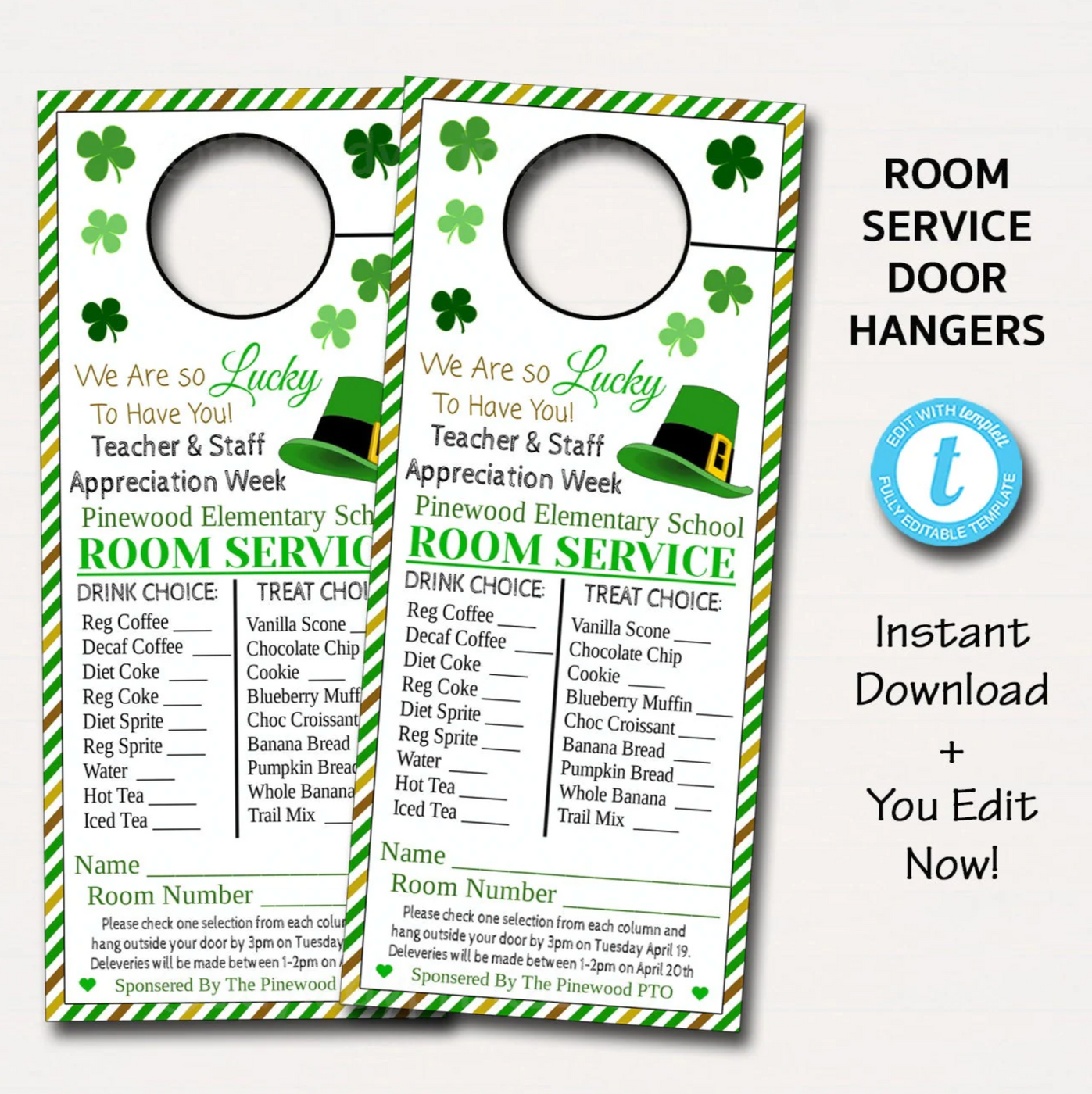 St. Patrick's Day Theme Teacher Appreciation Week Printable Party Set ...