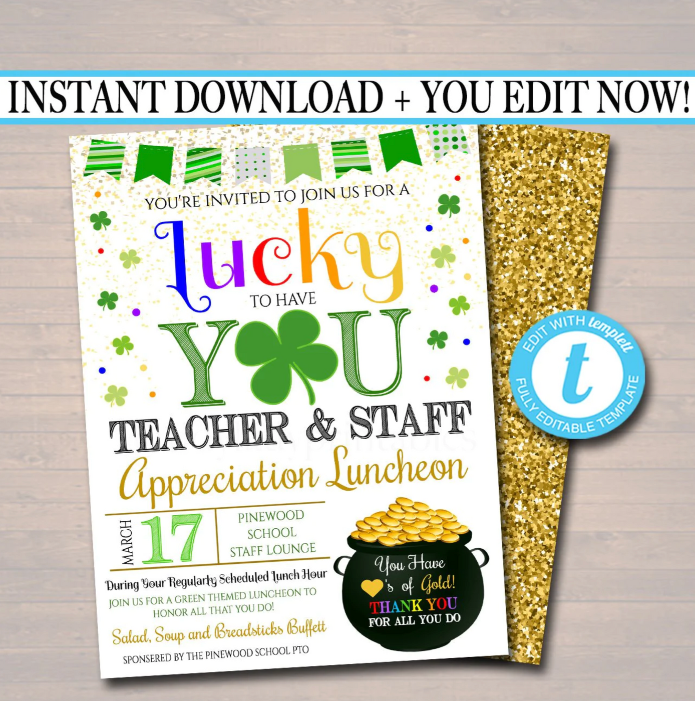 St. Patrick's Day Theme Teacher Appreciation Week Printable Party Set ...