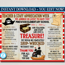 Pirate Theme Teacher Appreciation Week Printable Party Set — TidyLady ...