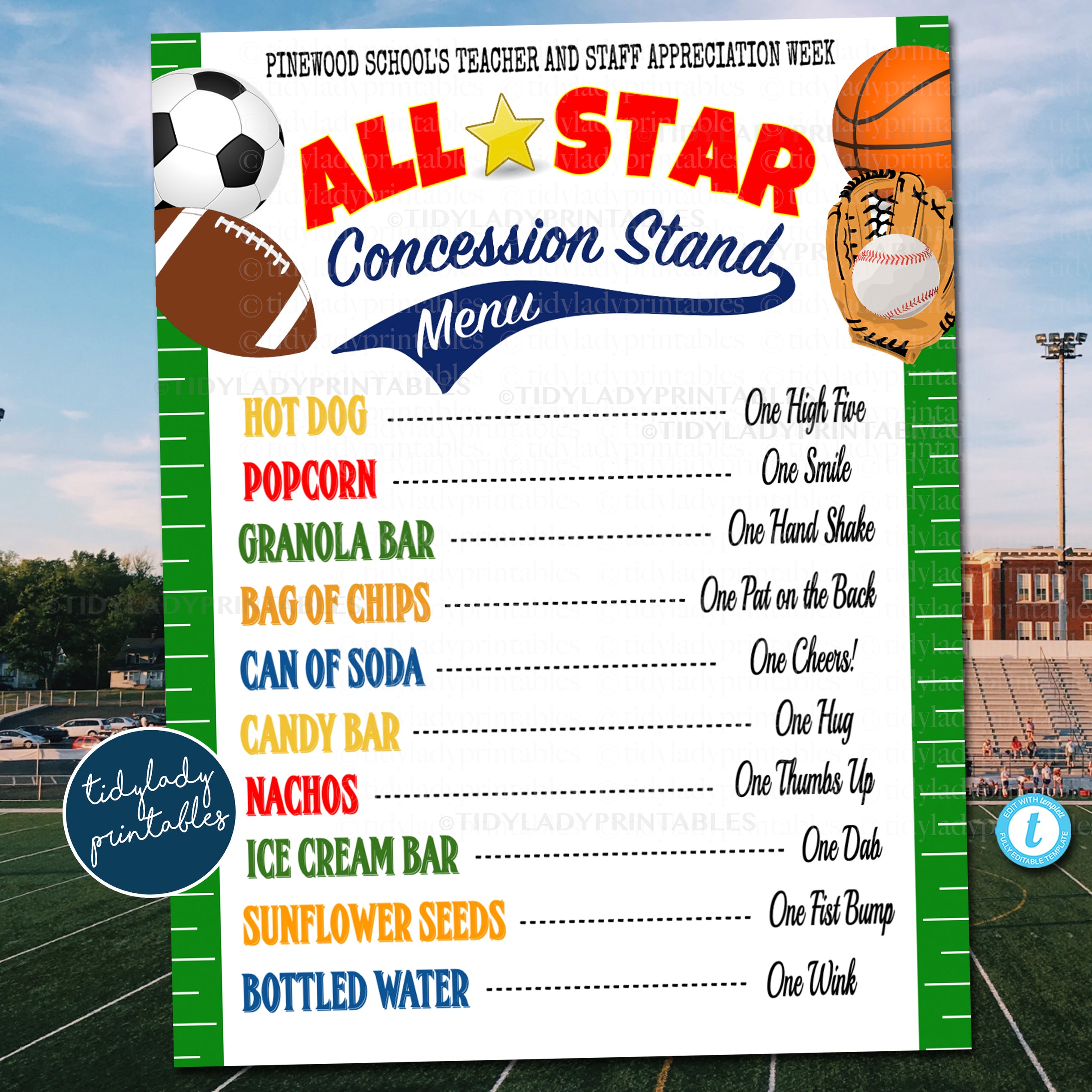 All Star Sports Theme Staff Appreciation Week Concession Menu ...
