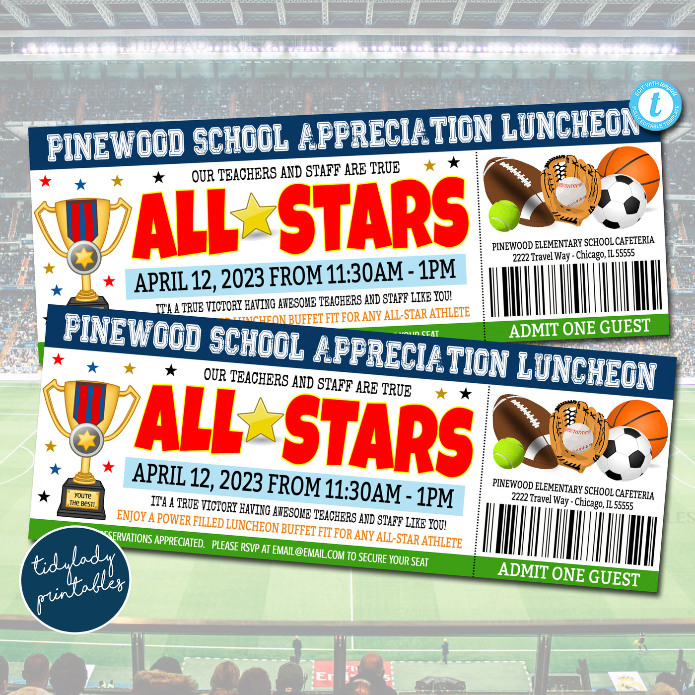 All Star Sports Theme Teacher Appreciation Ticket Invitation — TidyLady ...
