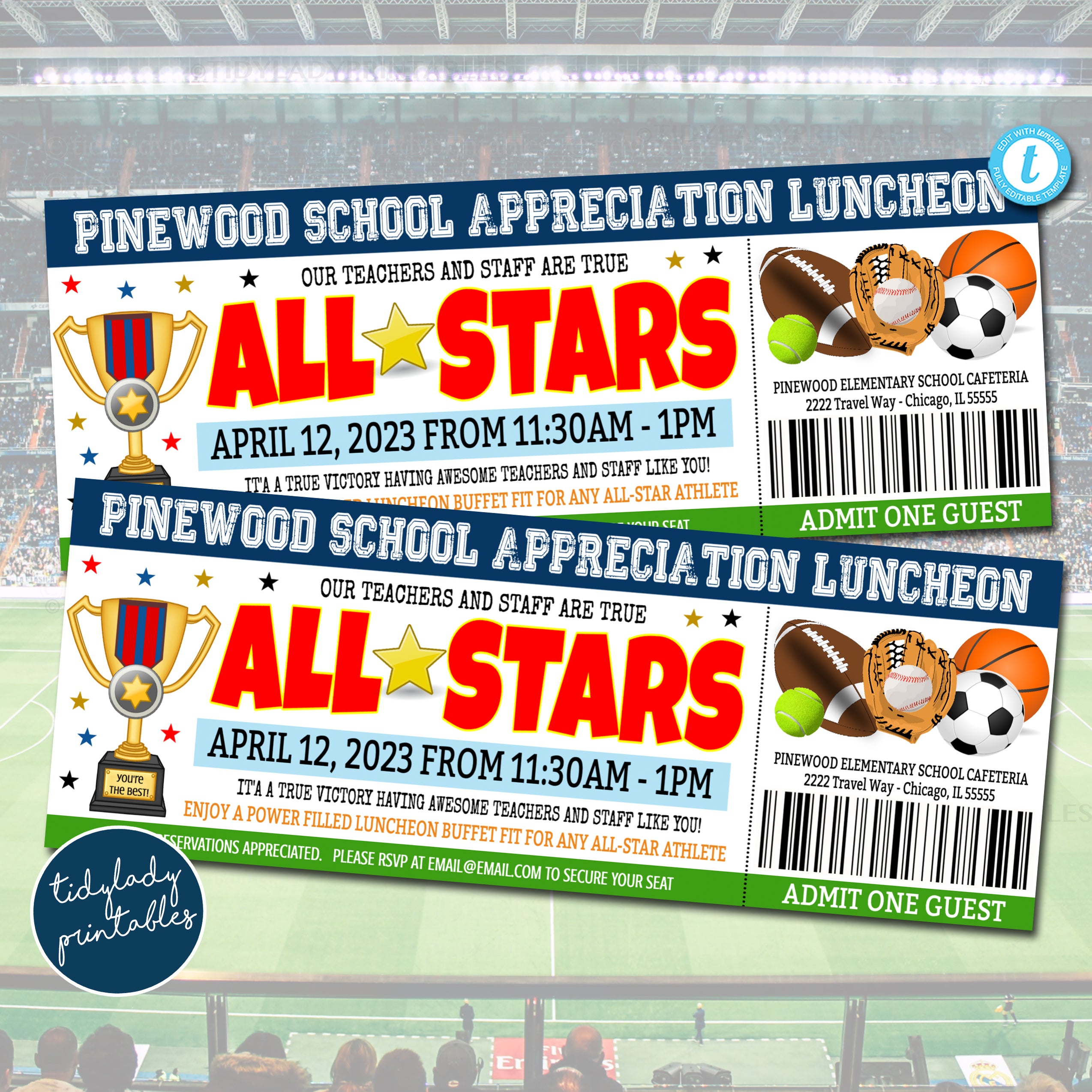 All Star Sports Theme Teacher Appreciation Ticket Invitation — TidyLady ...