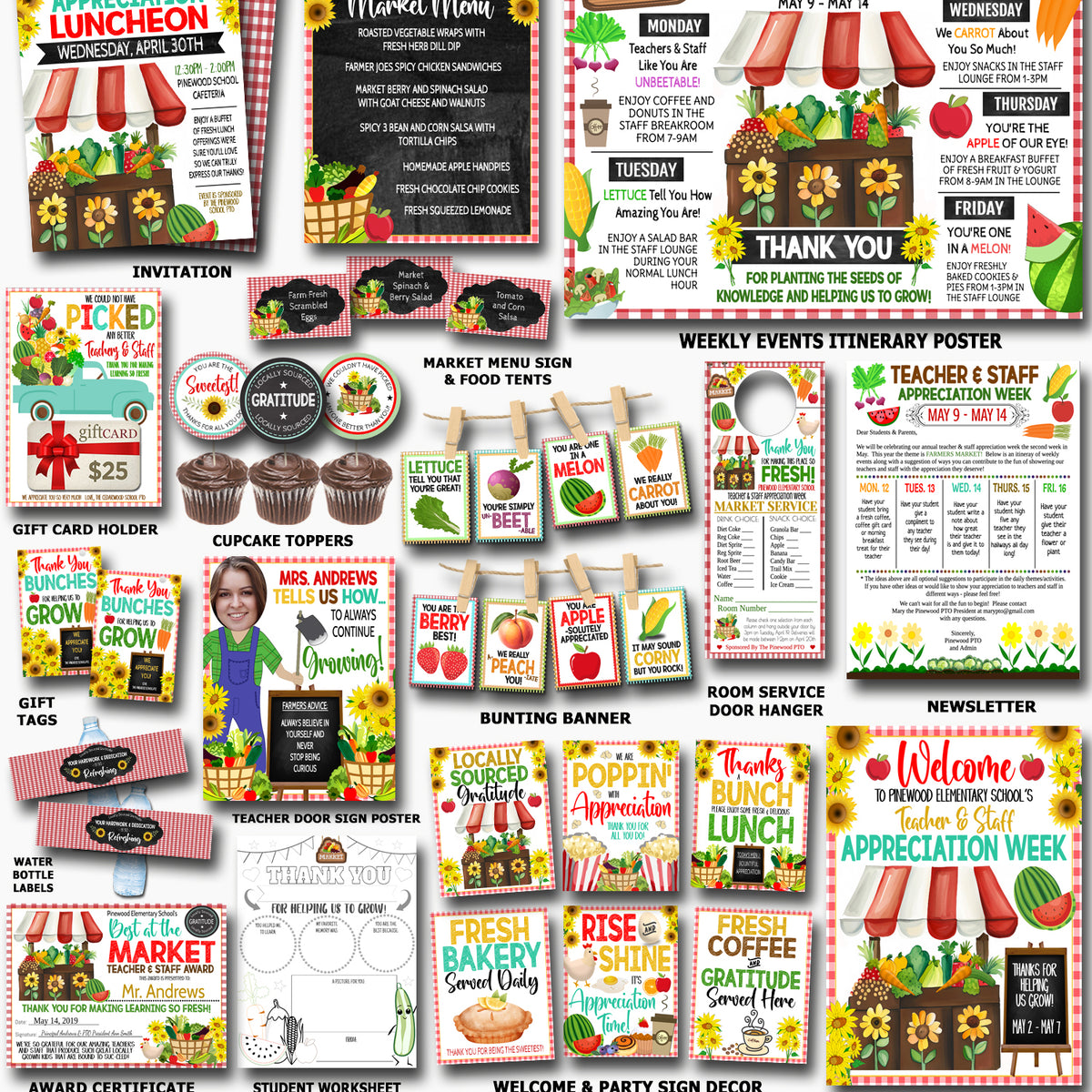 Farmers Market Theme Teacher Appreciation Week Printable Set — TidyLady ...