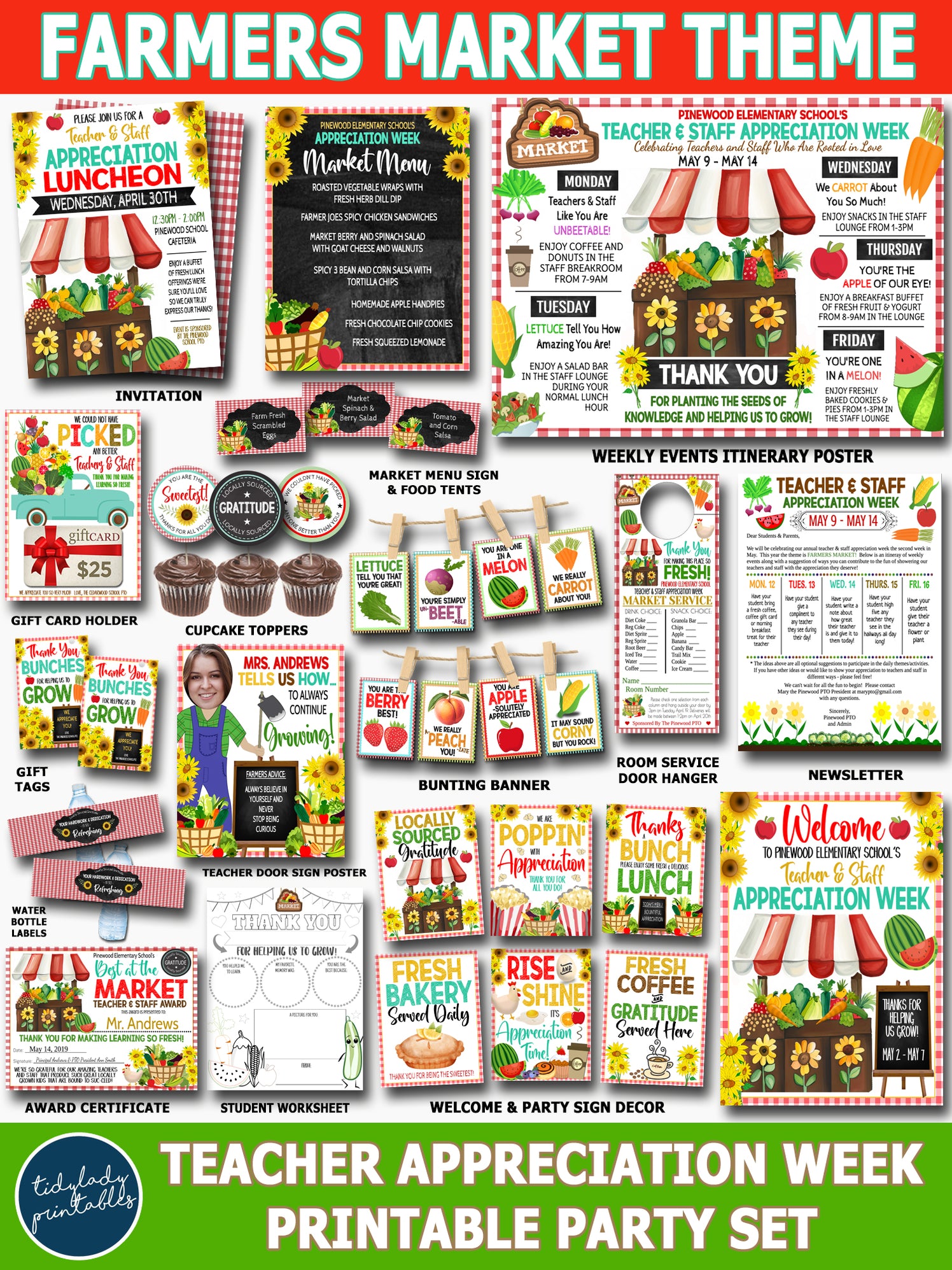 Farmers Market Theme Teacher Appreciation Week Printable Set — TidyLady ...