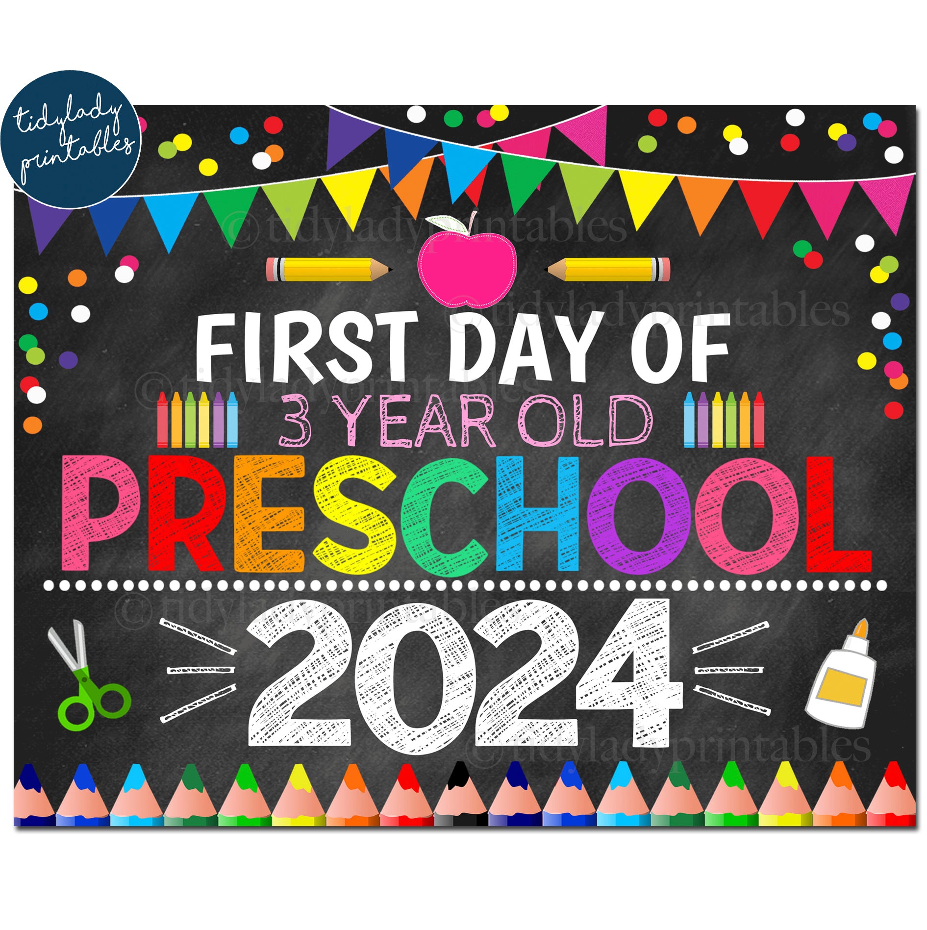 First Day of Three Year Old Preschool 2024 School Sign Prop — TidyLady ...
