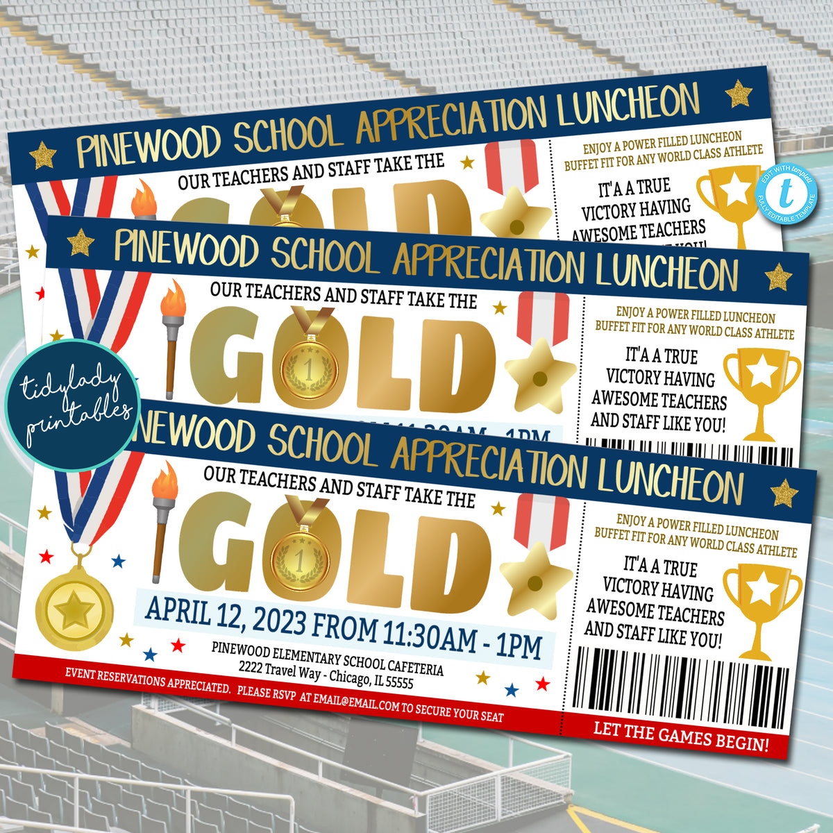 Gold Medal Theme Teacher Appreciation Week Ticket Invitation — TidyLady ...