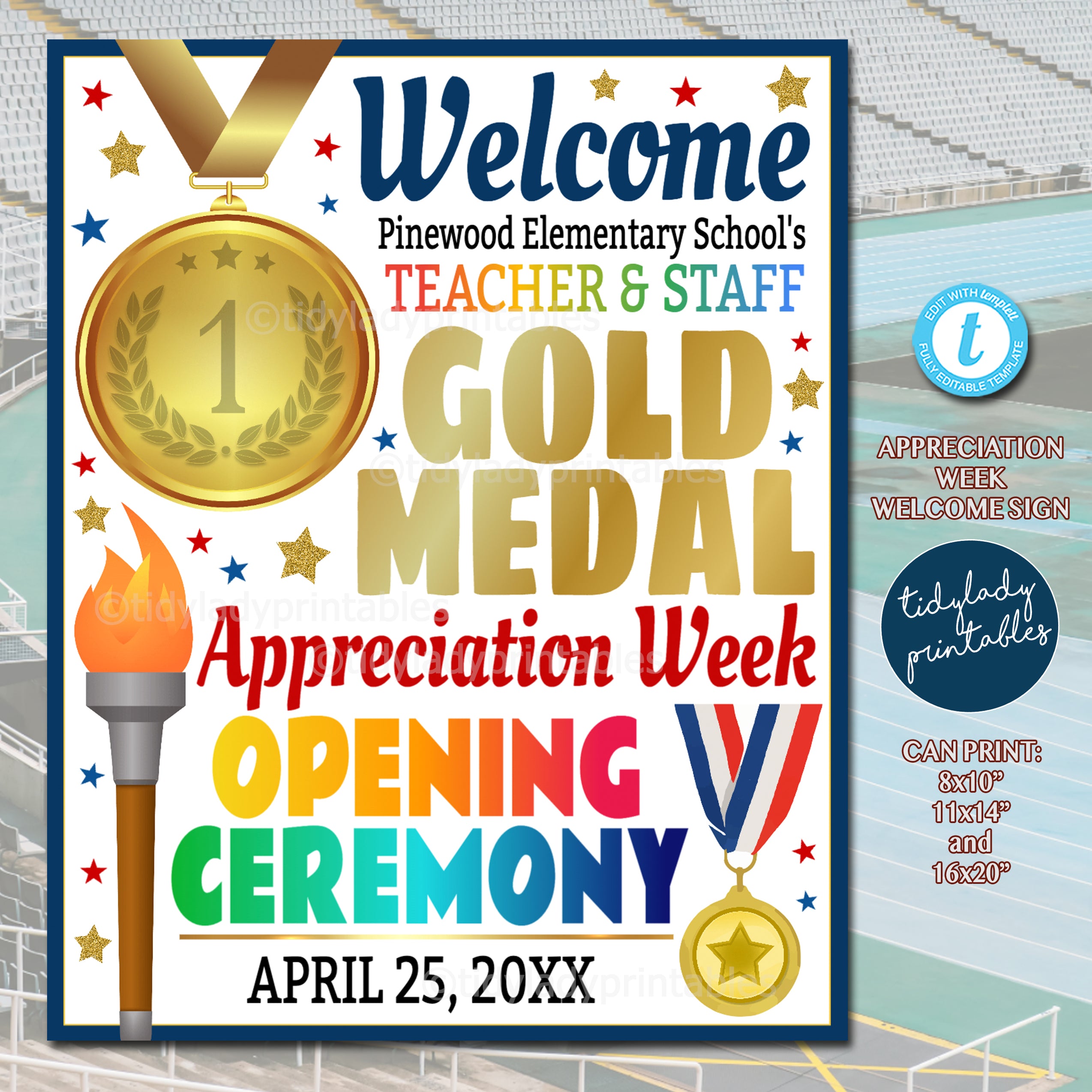 Gold Medal Theme Teacher Appreciation Week Printable Party Set ...