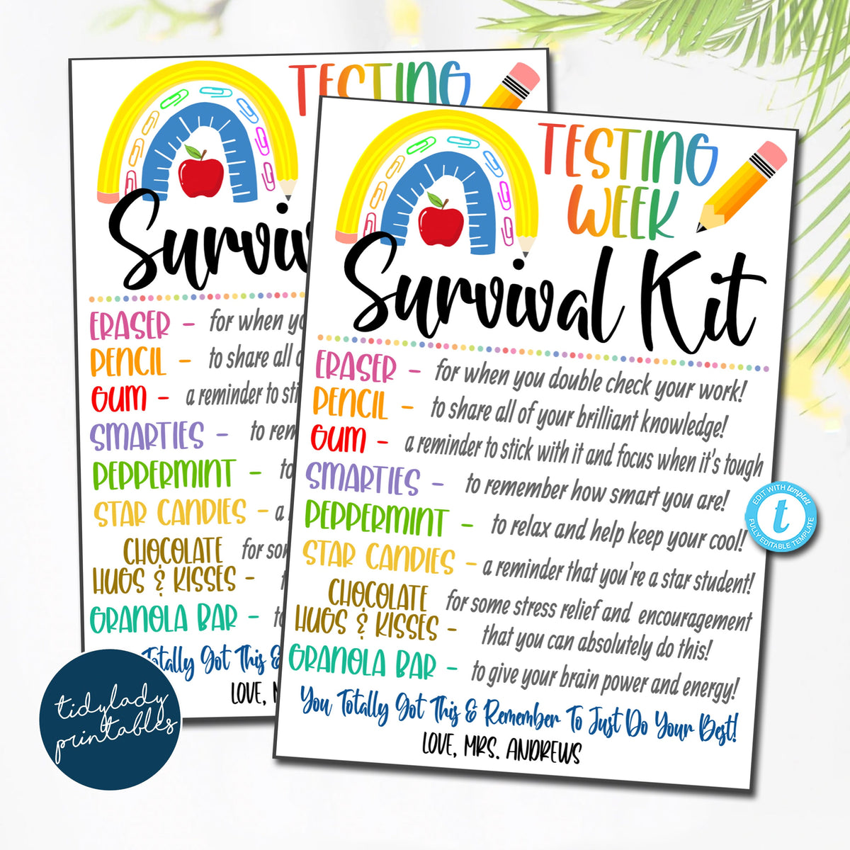 Testing Survival Kit Printable Tag, School Exam Week — TidyLady Printables