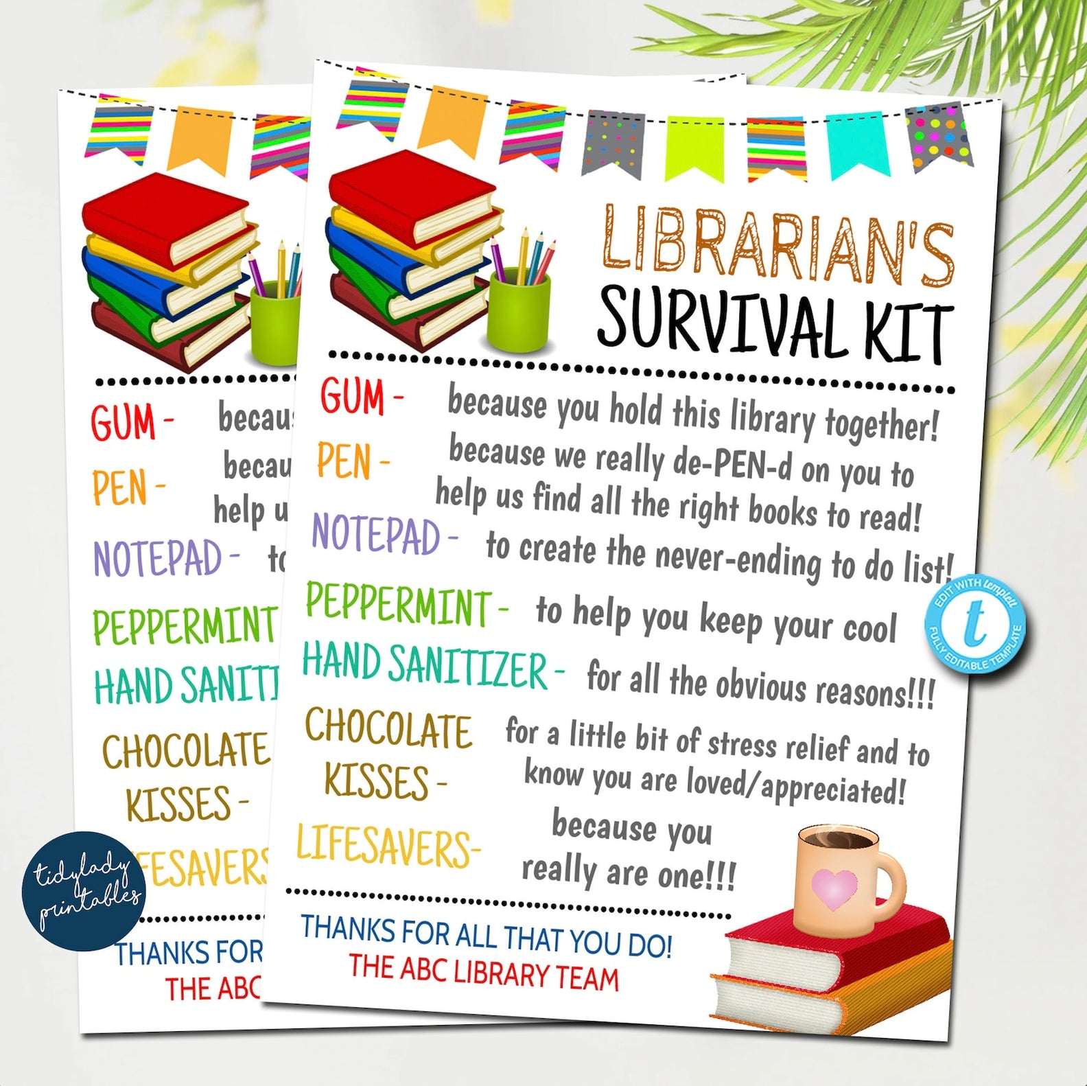 Librarian Survival Kit, School Librarian Appreciation Day — TidyLady ...
