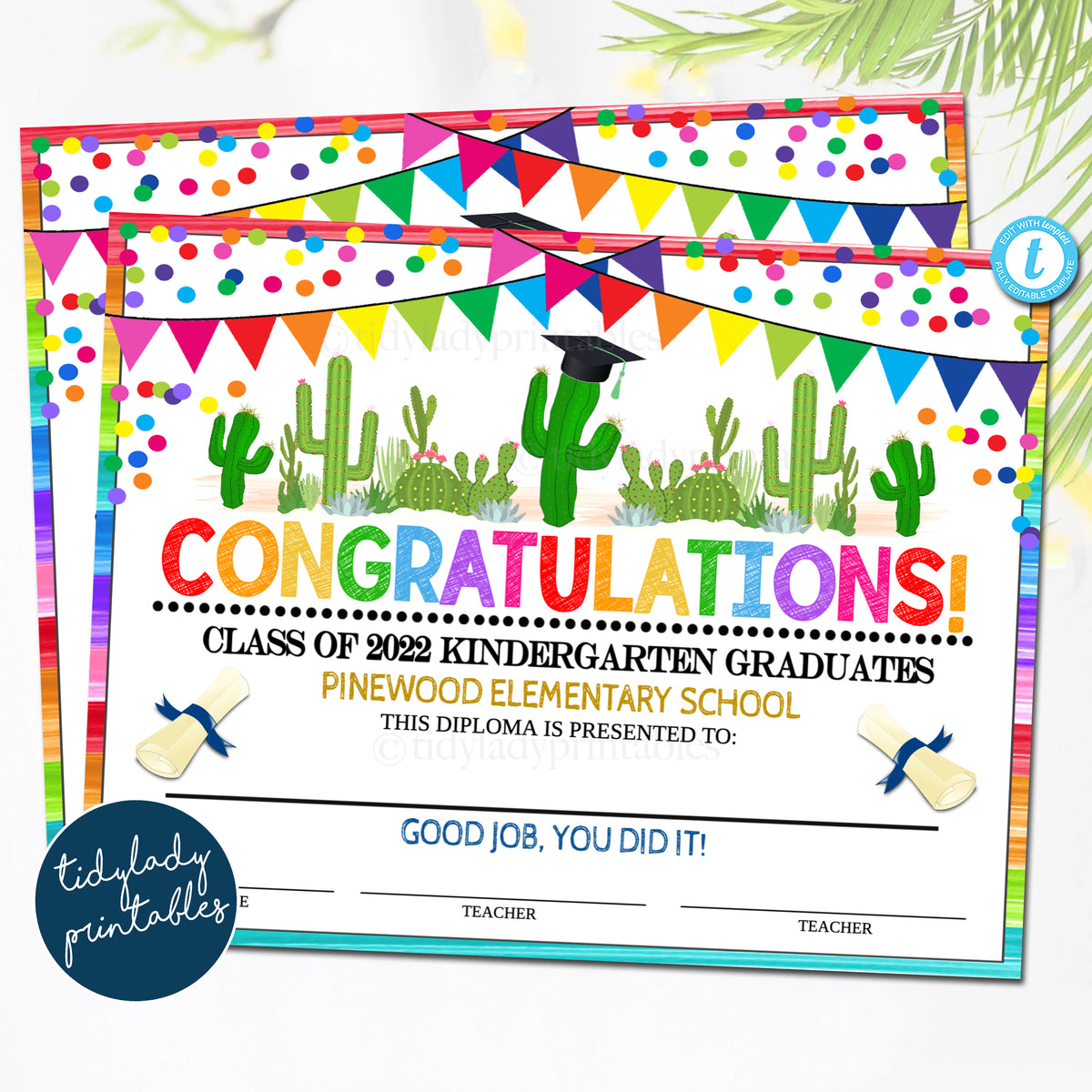 Cactus Succulent Theme Graduation Diploma Certificate Template ...