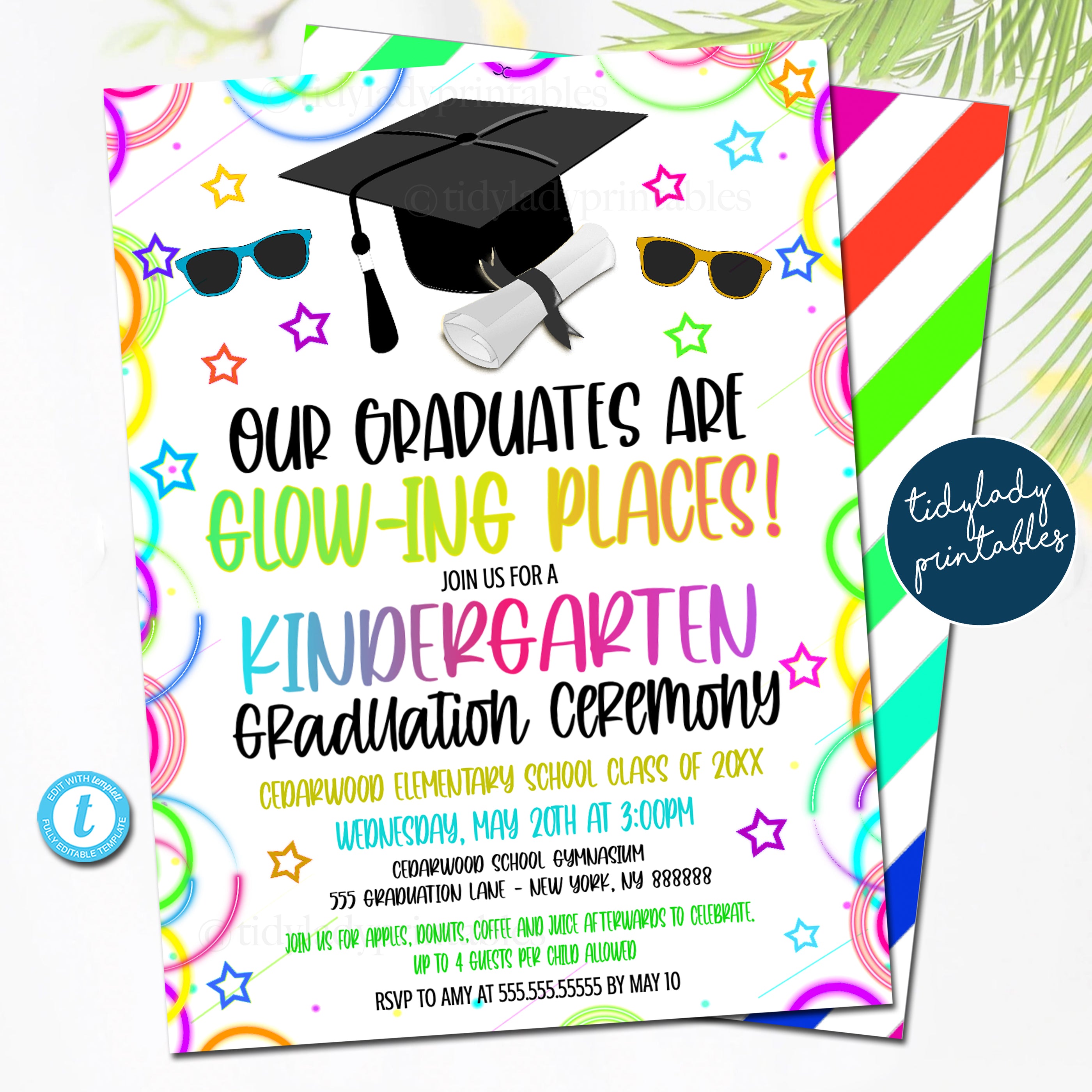 Glow in the Dark Neon Theme Kindergarten Graduation Party Invite ...