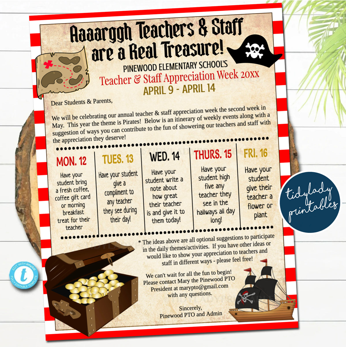 Pirate Theme Teacher Appreciation Week Itinerary Template — TidyLady ...