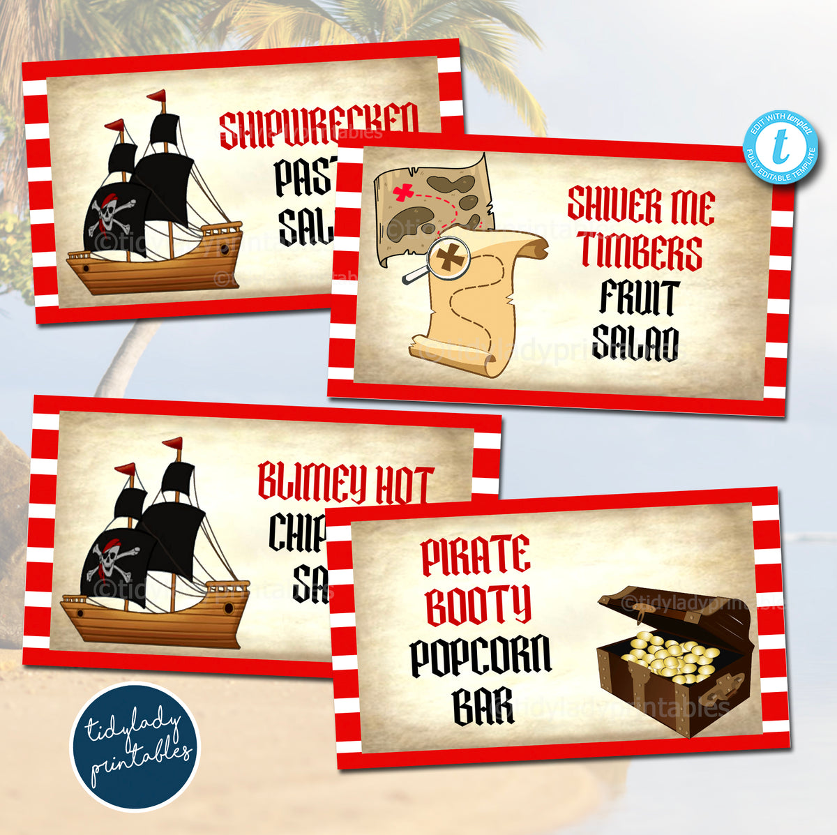 Pirate Party Theme Food Tent Labels | Tidylady Printables — TidyLady ...