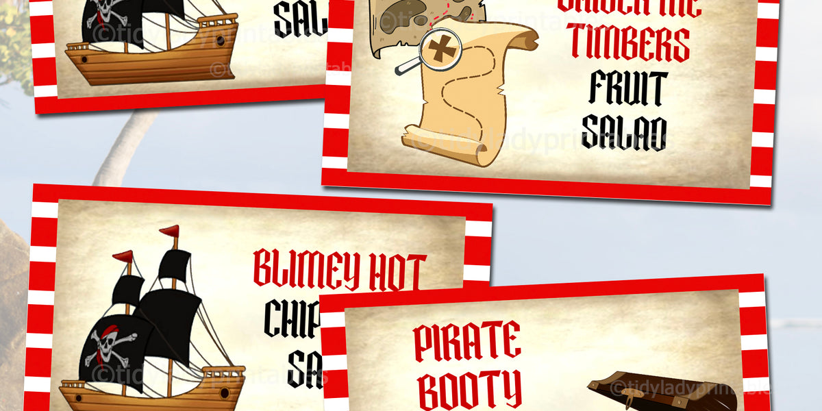 Pirate Party Theme Food Tent Labels | Tidylady Printables — TidyLady ...