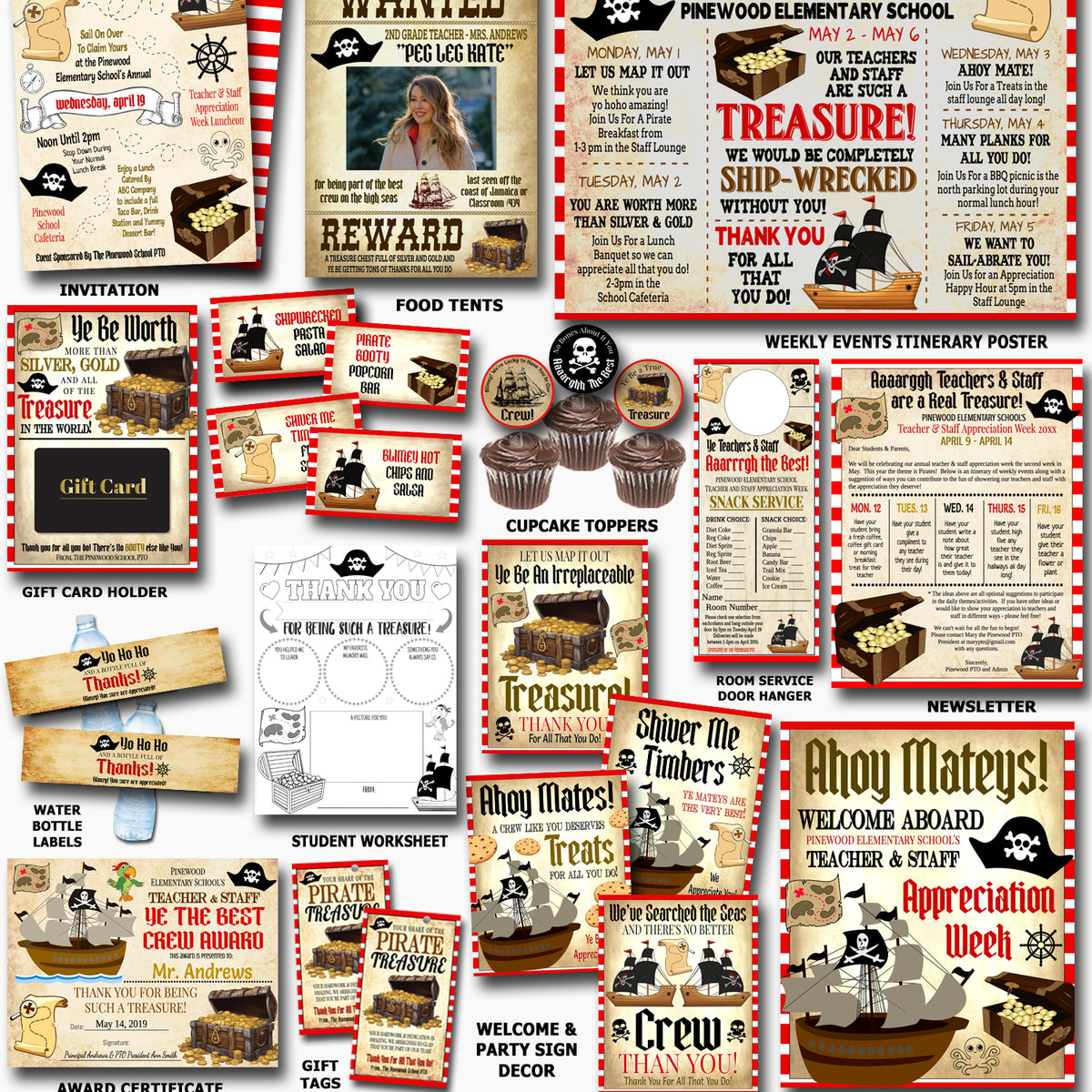 Pirate Theme Teacher Appreciation Week Printable Party Set — TidyLady ...