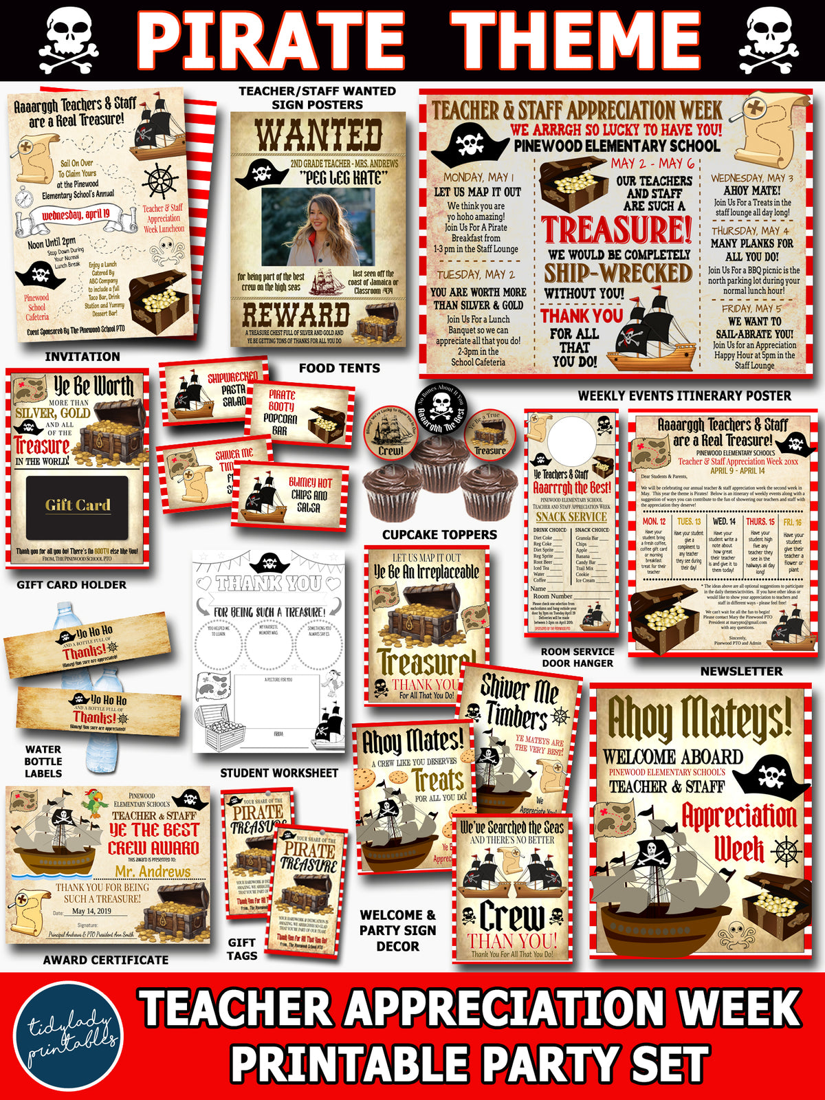 Pirate Theme Teacher Appreciation Week Printable Party Set — TidyLady ...