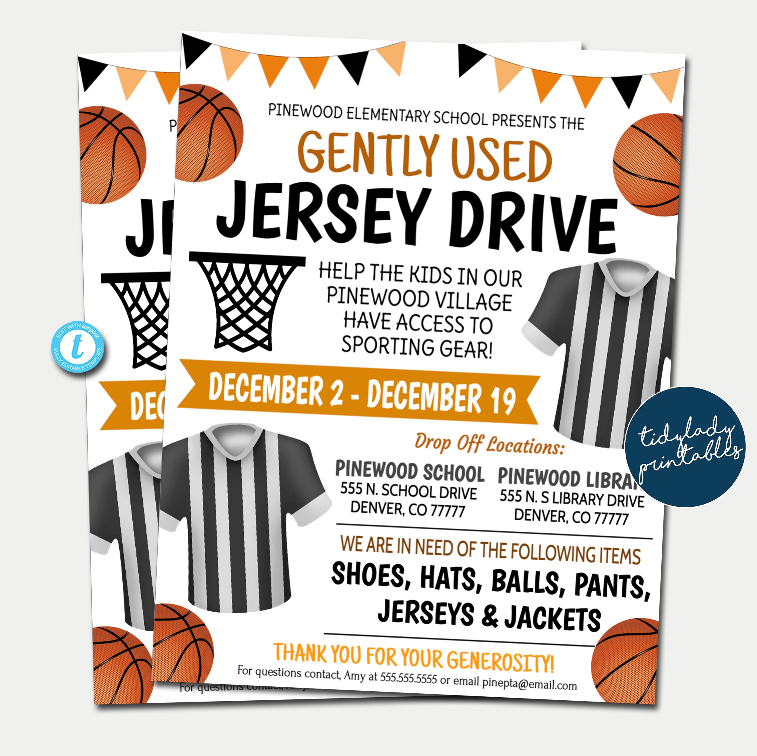 Basketball Jersey Uniform Drive Flyer, Basketball Fundraiser — TidyLady ...