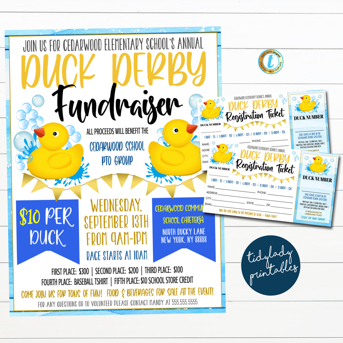 Duck Derby Race Fundraiser Flyer and Registration Ticket Set — TidyLady ...
