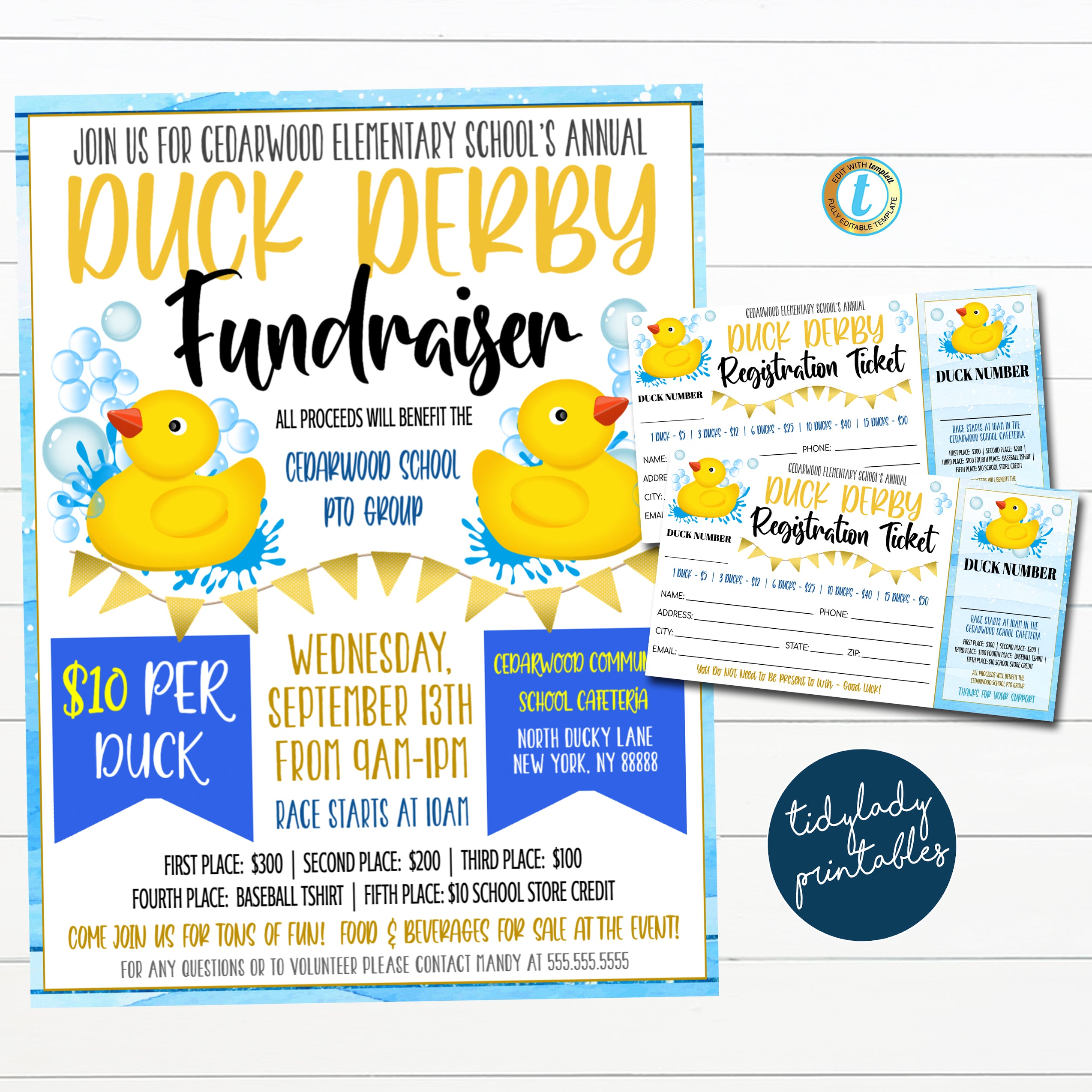 Duck Derby Race Fundraiser Flyer and Registration Ticket Set — TidyLady ...