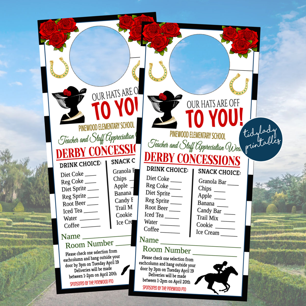 Derby Theme Teacher Appreciation Week Room Service Door Hanger ...