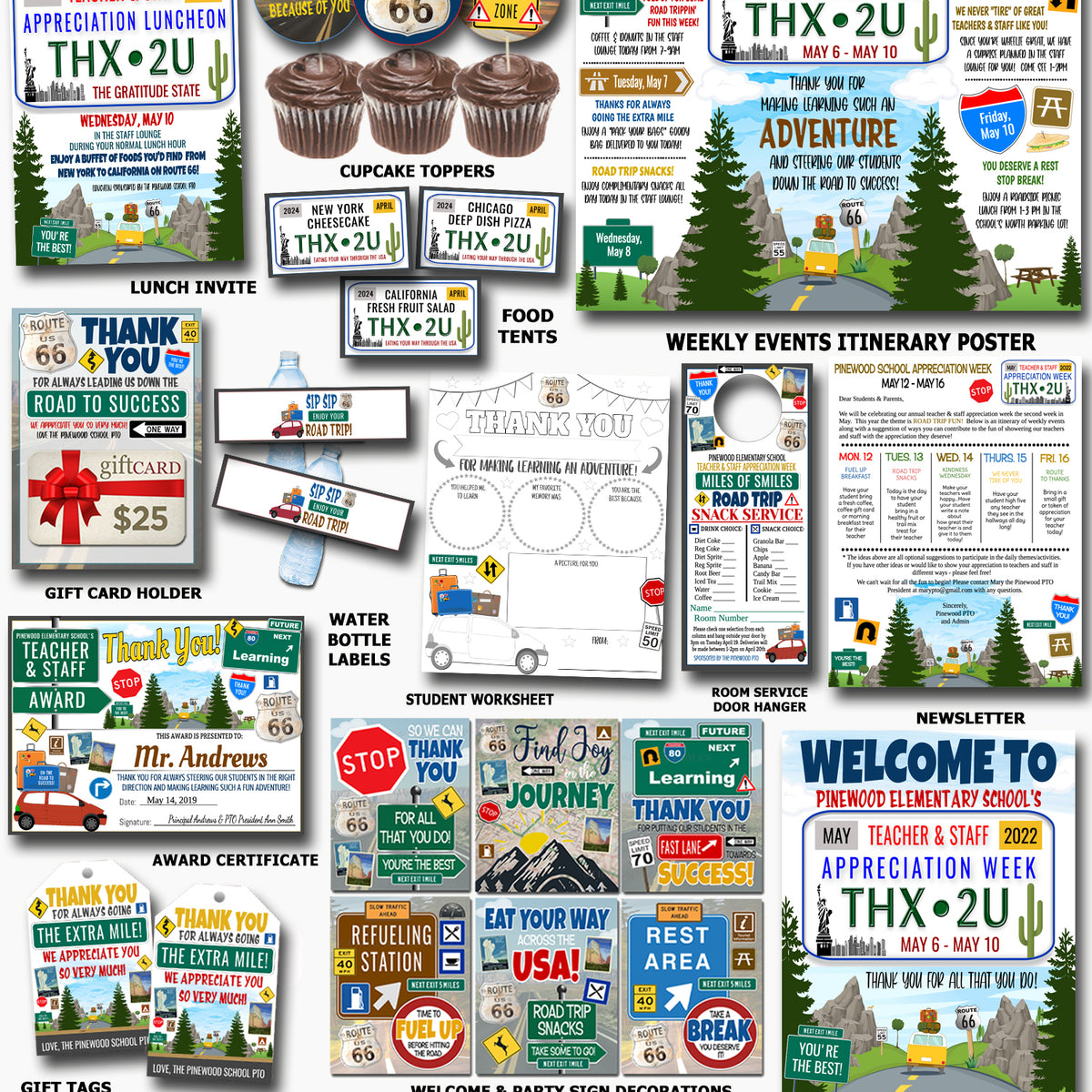 Road Trip Theme Teacher Appreciation Week Printable Party Set ...