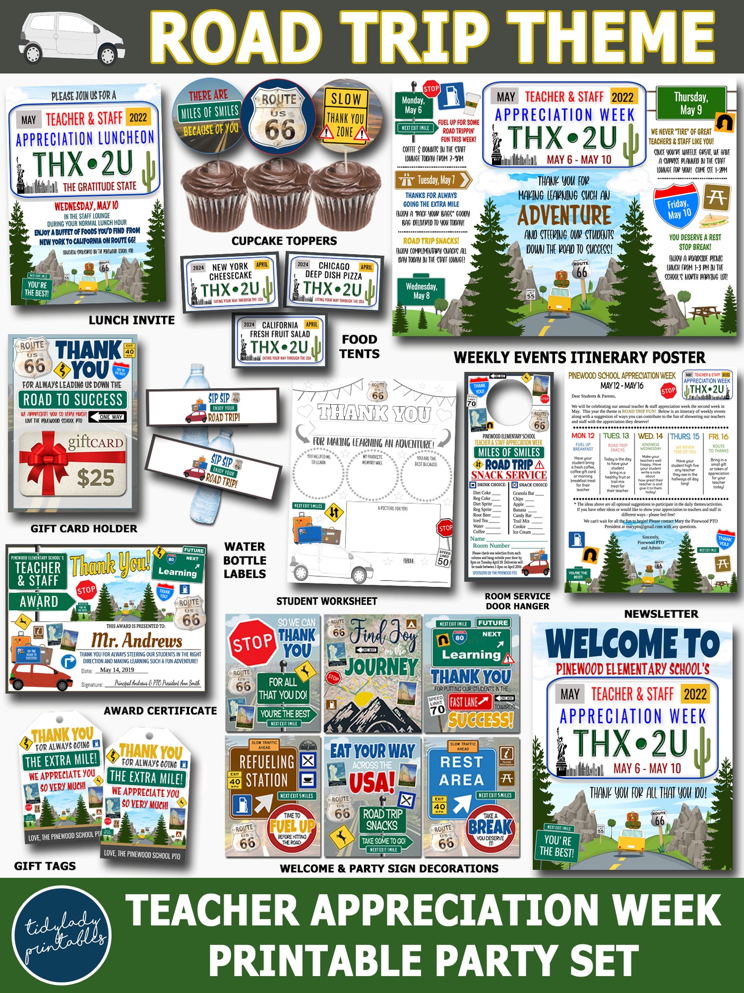 Road Trip Theme Teacher Appreciation Week Printable Party Set ...