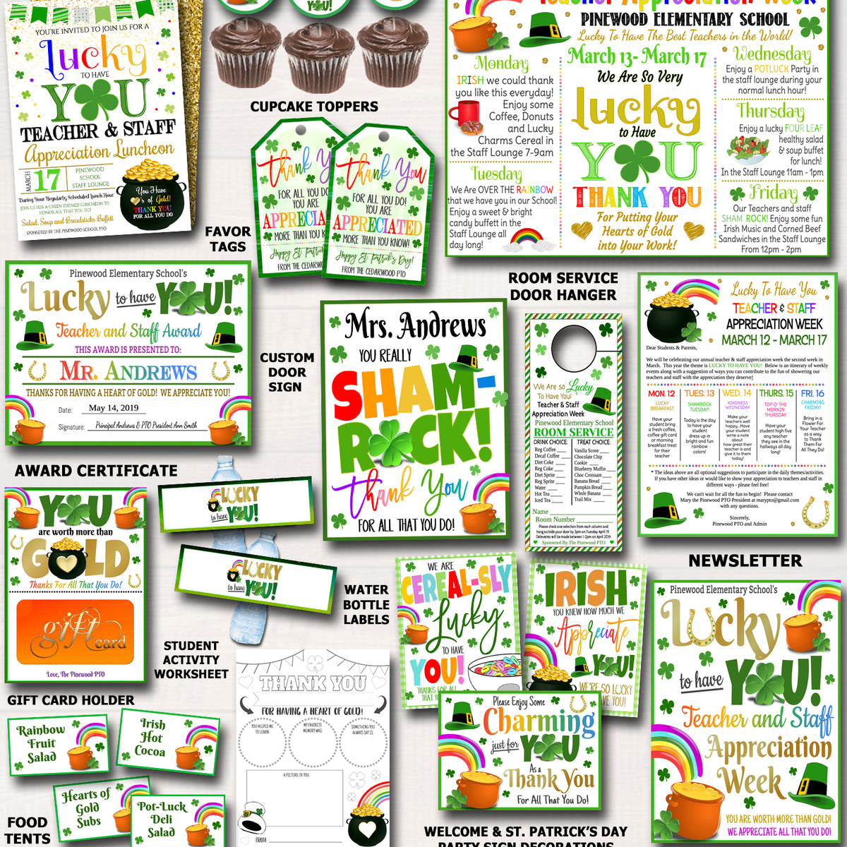 St. Patrick's Day Theme Teacher Appreciation Week Printable Party Set ...