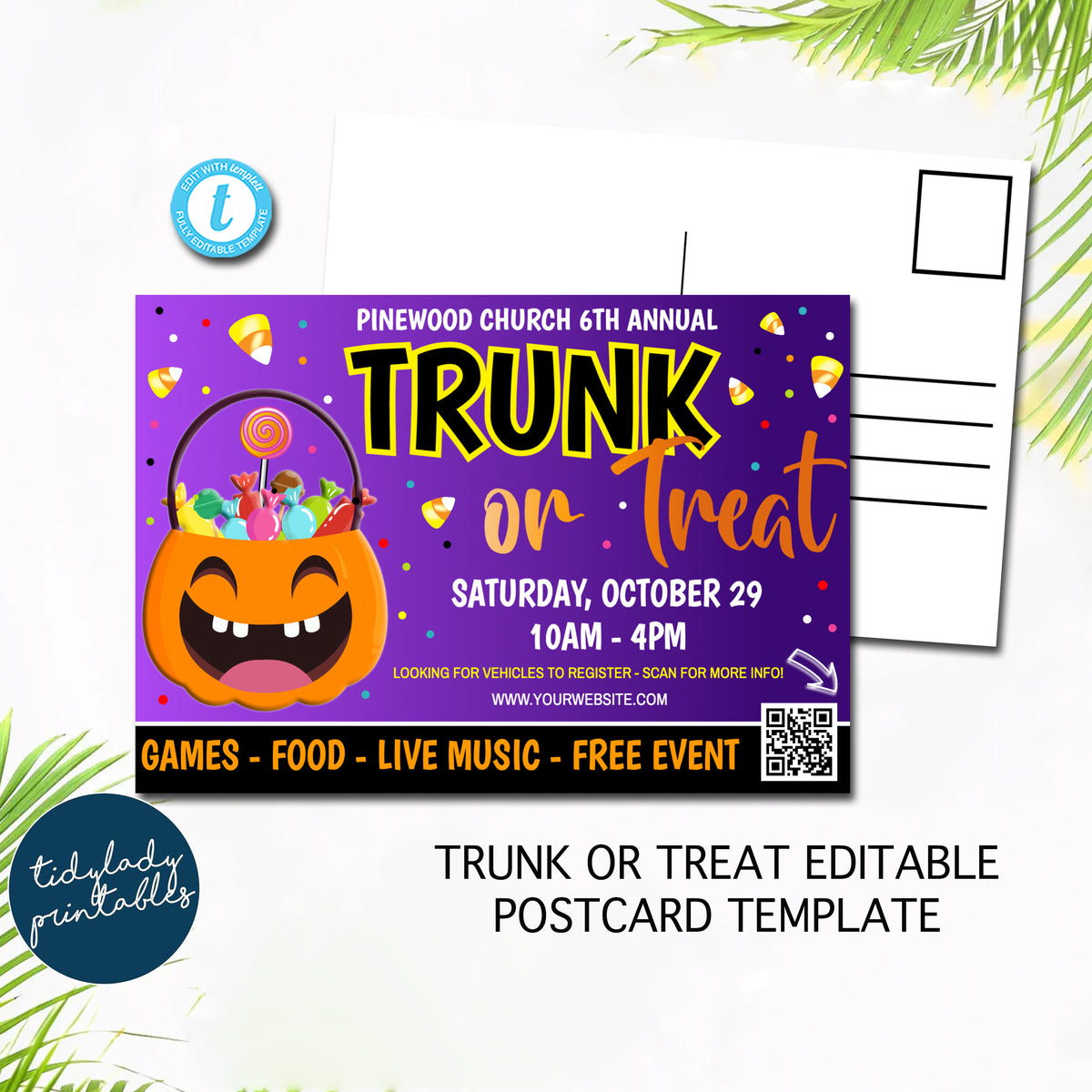 Trunk or Treat Postcard Mailer with QR Code Editable Template ...