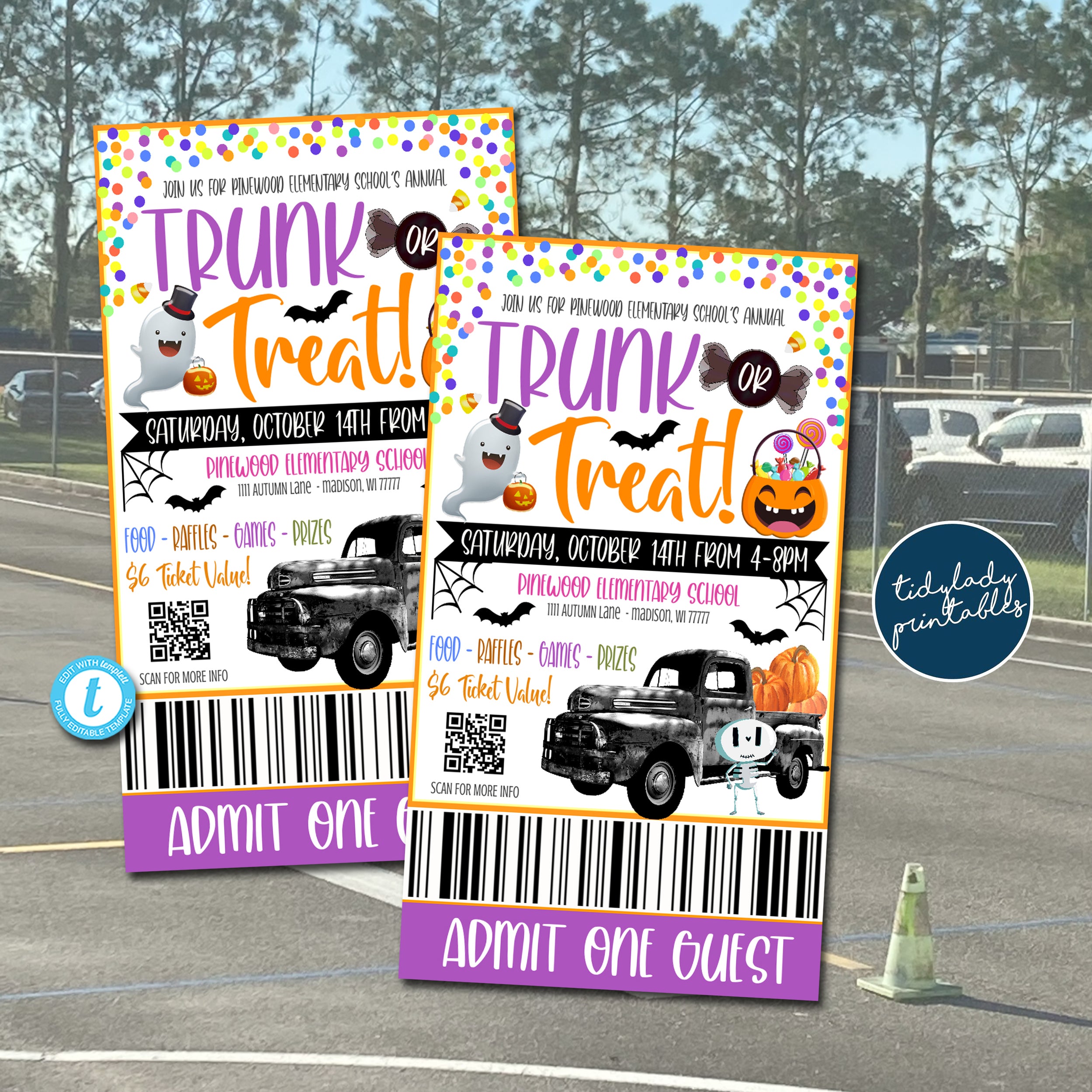 Halloween Trunk or Treat Event Ticket Editable Template — TidyLady ...