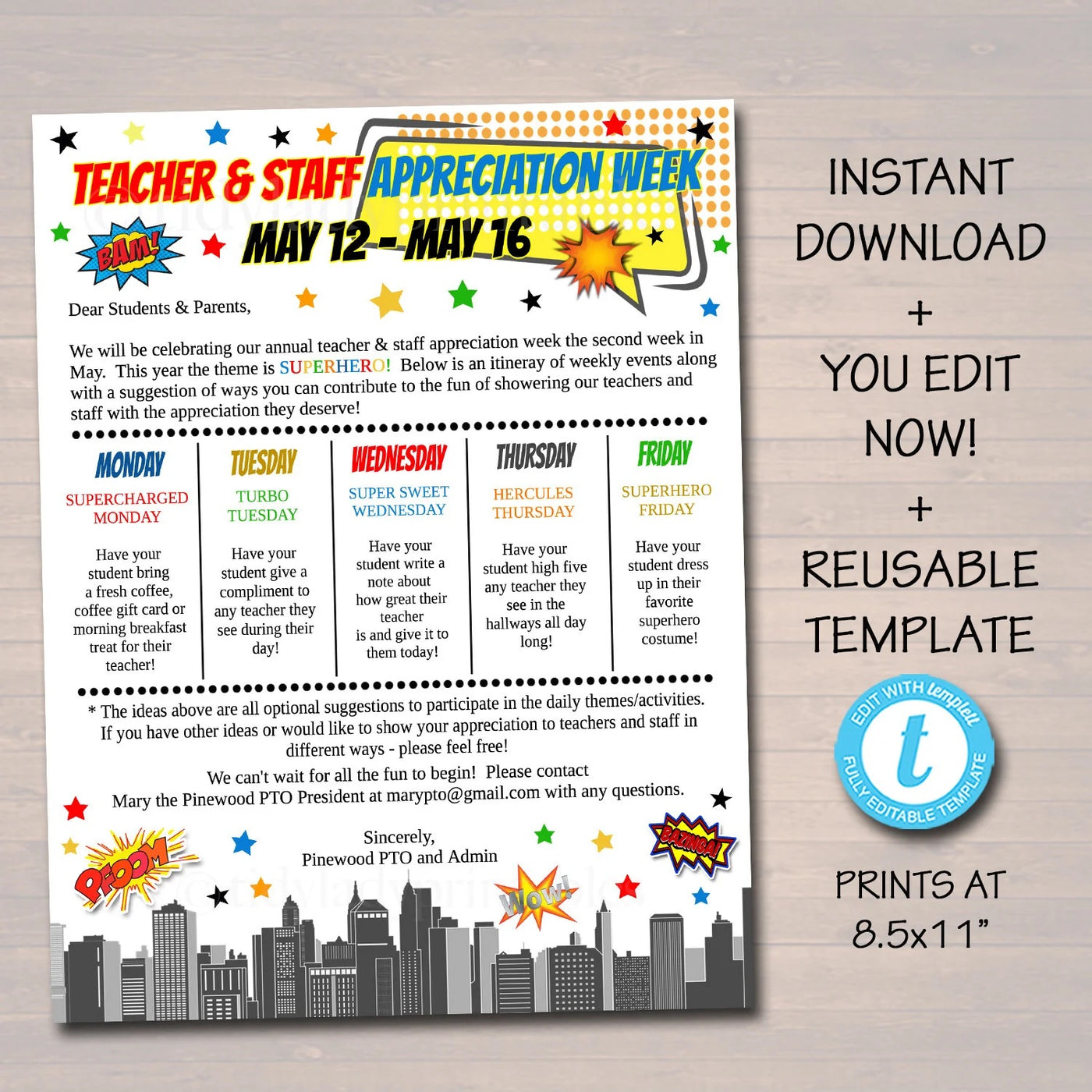 Superhero Theme Teacher Appreciation Week Printable Party Set ...