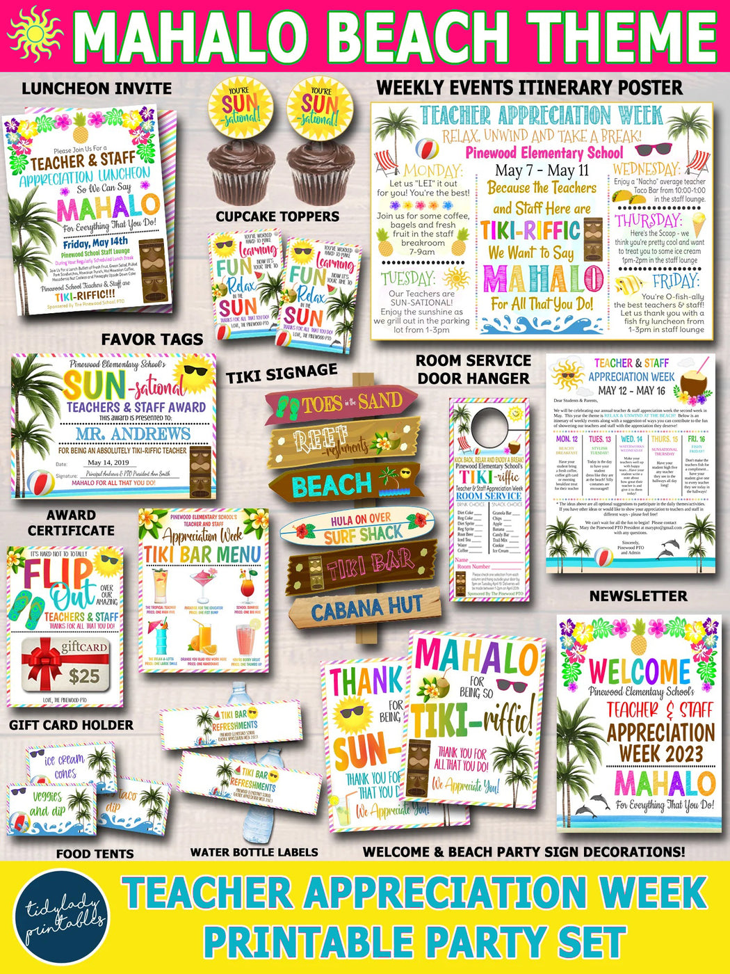 Mahalo Beach Theme Teacher Appreciation Week Printable Set — TidyLady ...