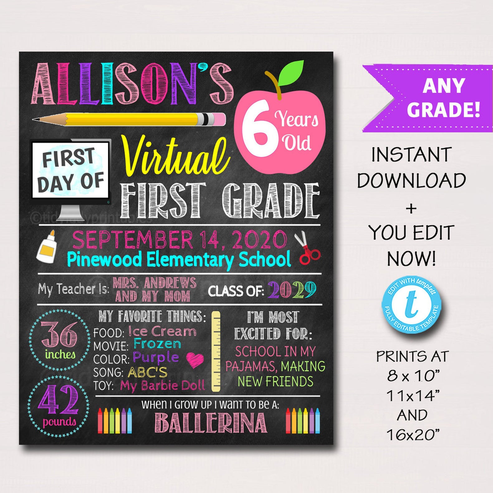 First Day Of Virtual School Sign | TidyLady Printables